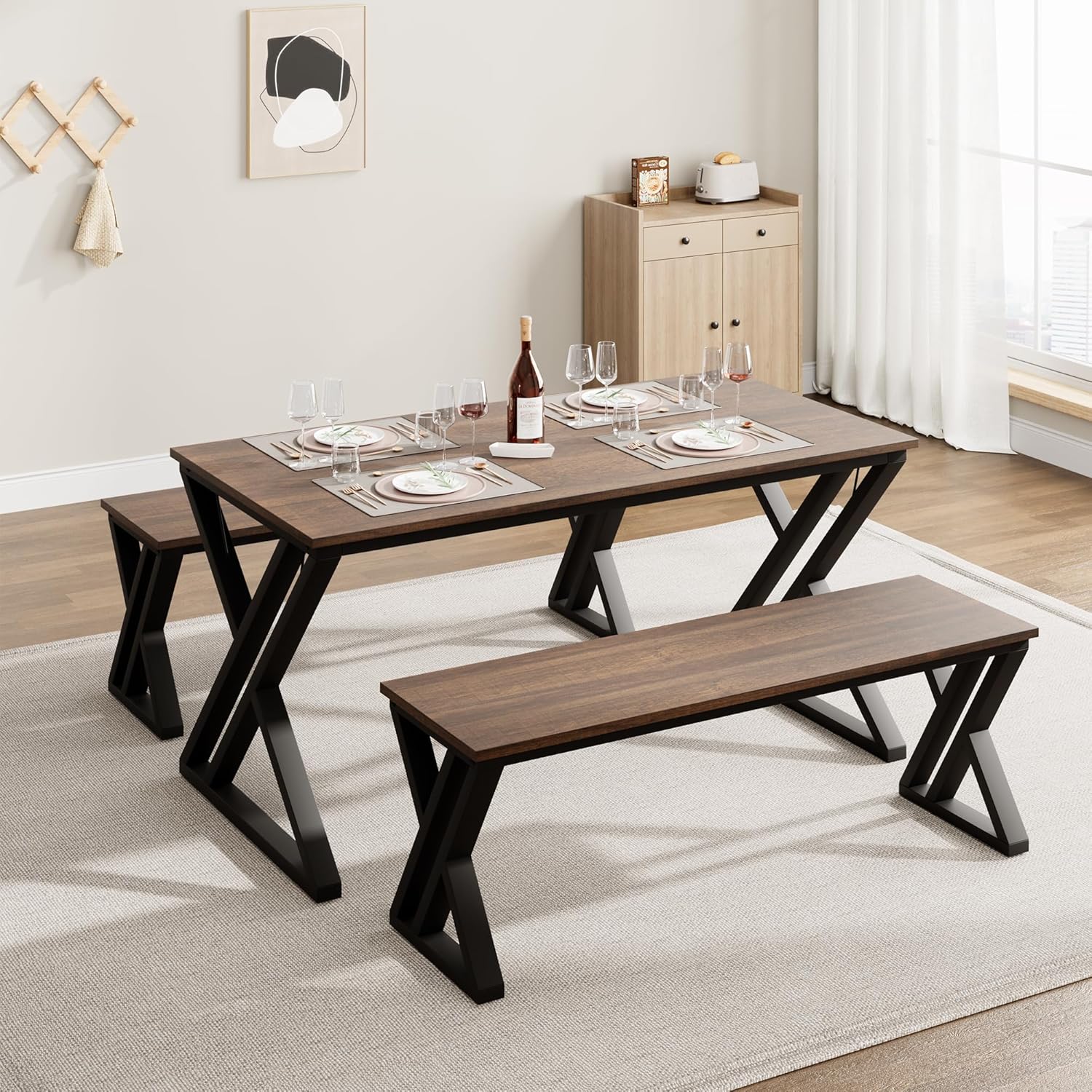 Amazon.com - IDEALHOUSE Kitchen Table with Benches, Dining Table ...