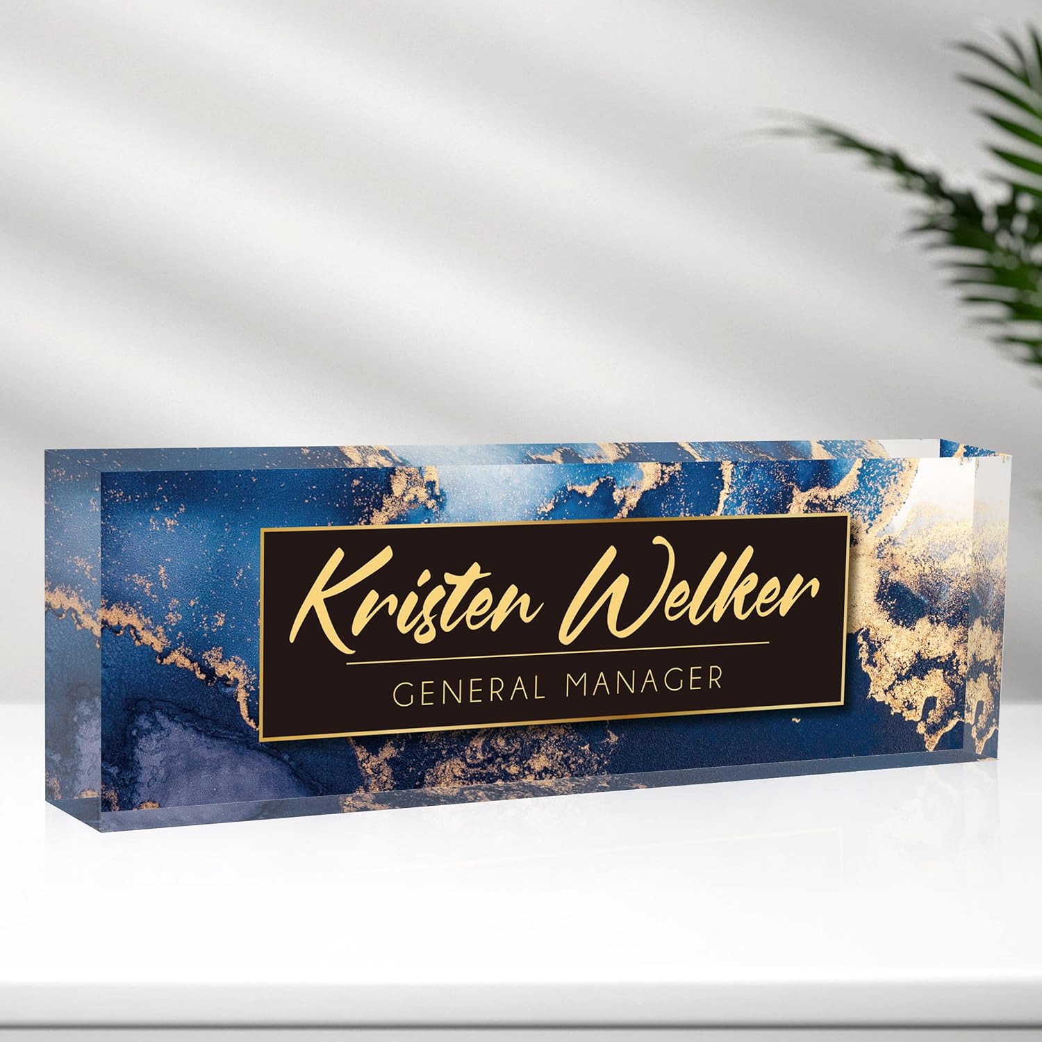 Amazon.com: Desk Name Plate Personalized, Premium Blue Marble Acrylic ...