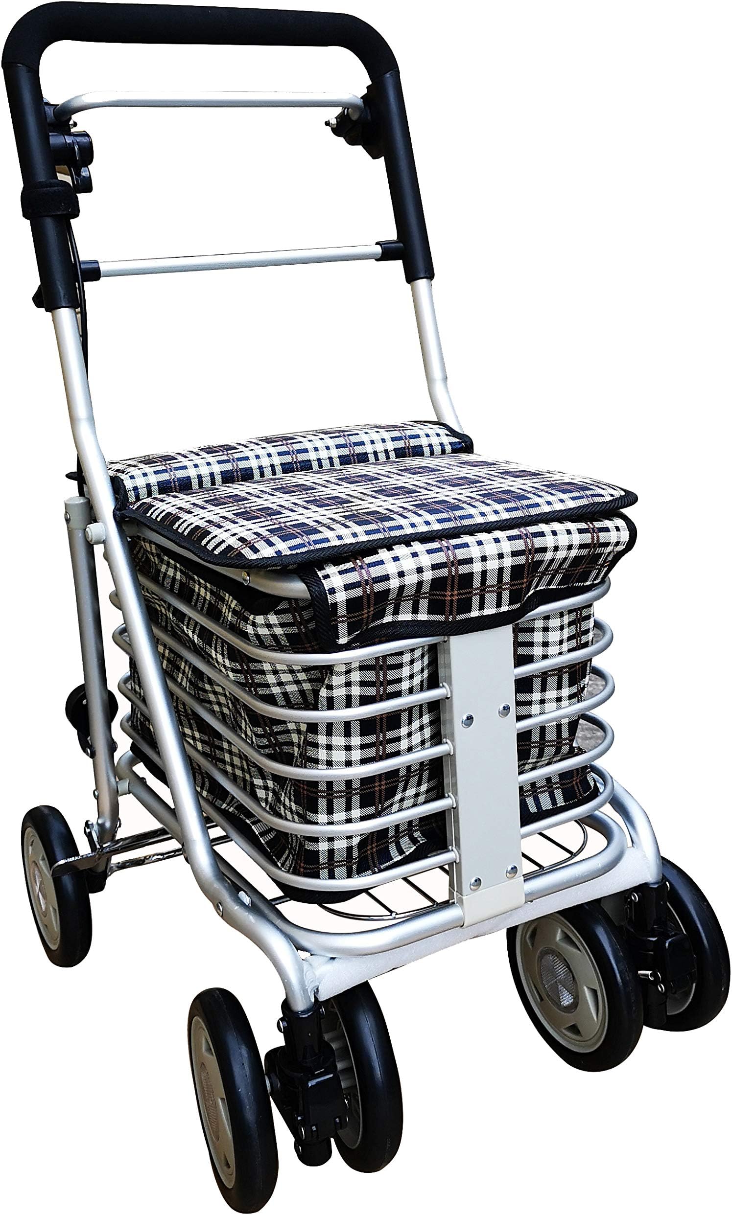 6 Wheeled Sit & Go Shopping Trolley With Adjustable Handle Height ...