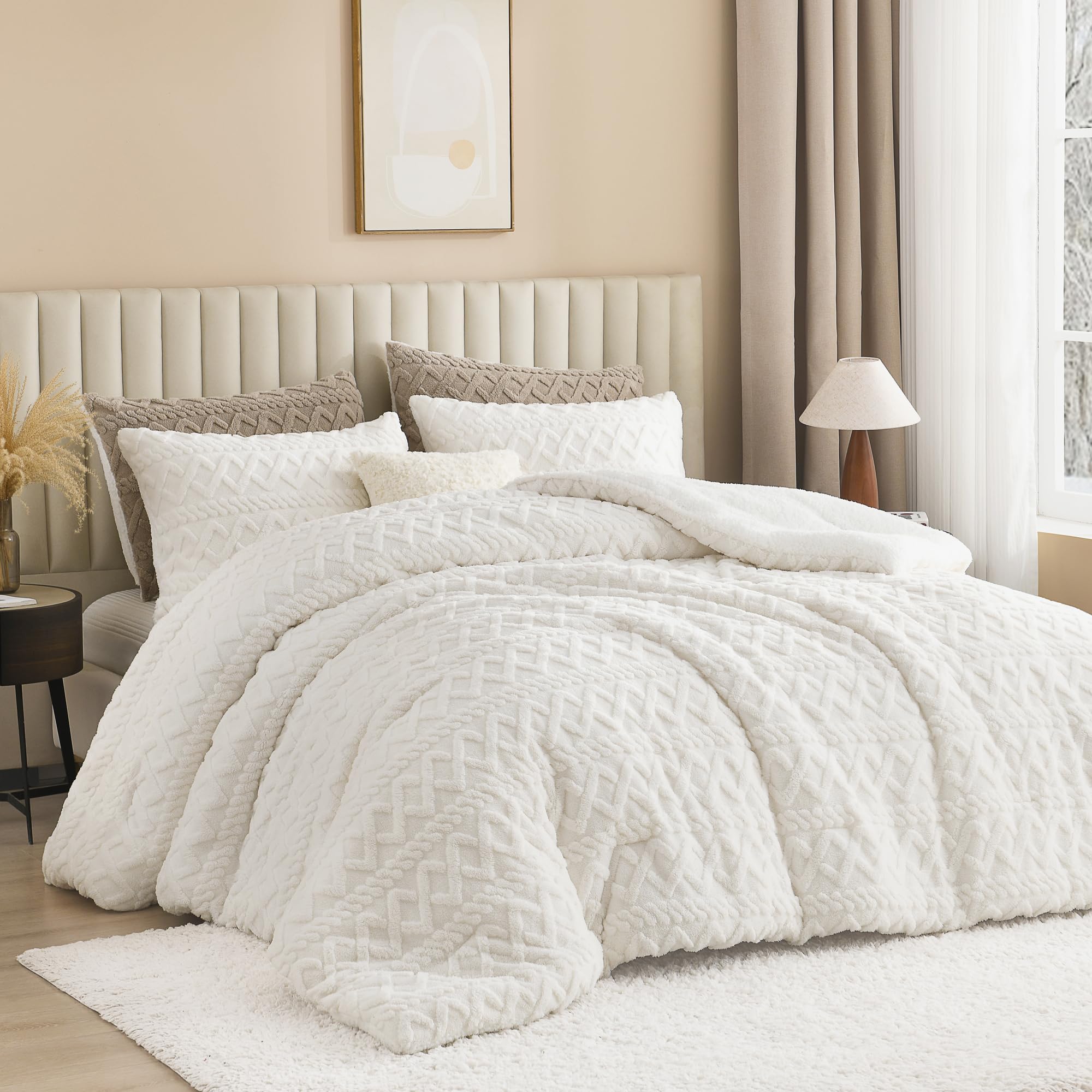 Amazon.com: Andency Fluffy Sherpa King Comforter Set, Super Soft White ...