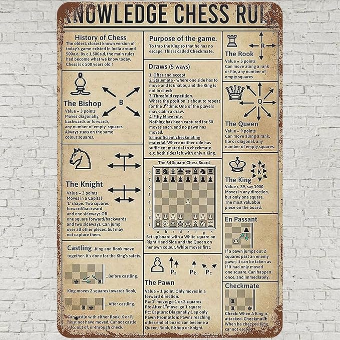 Amazon.com: CHARLLR Vintage Metal Tin Sign 8x12, Knowledge Chess Rule ...