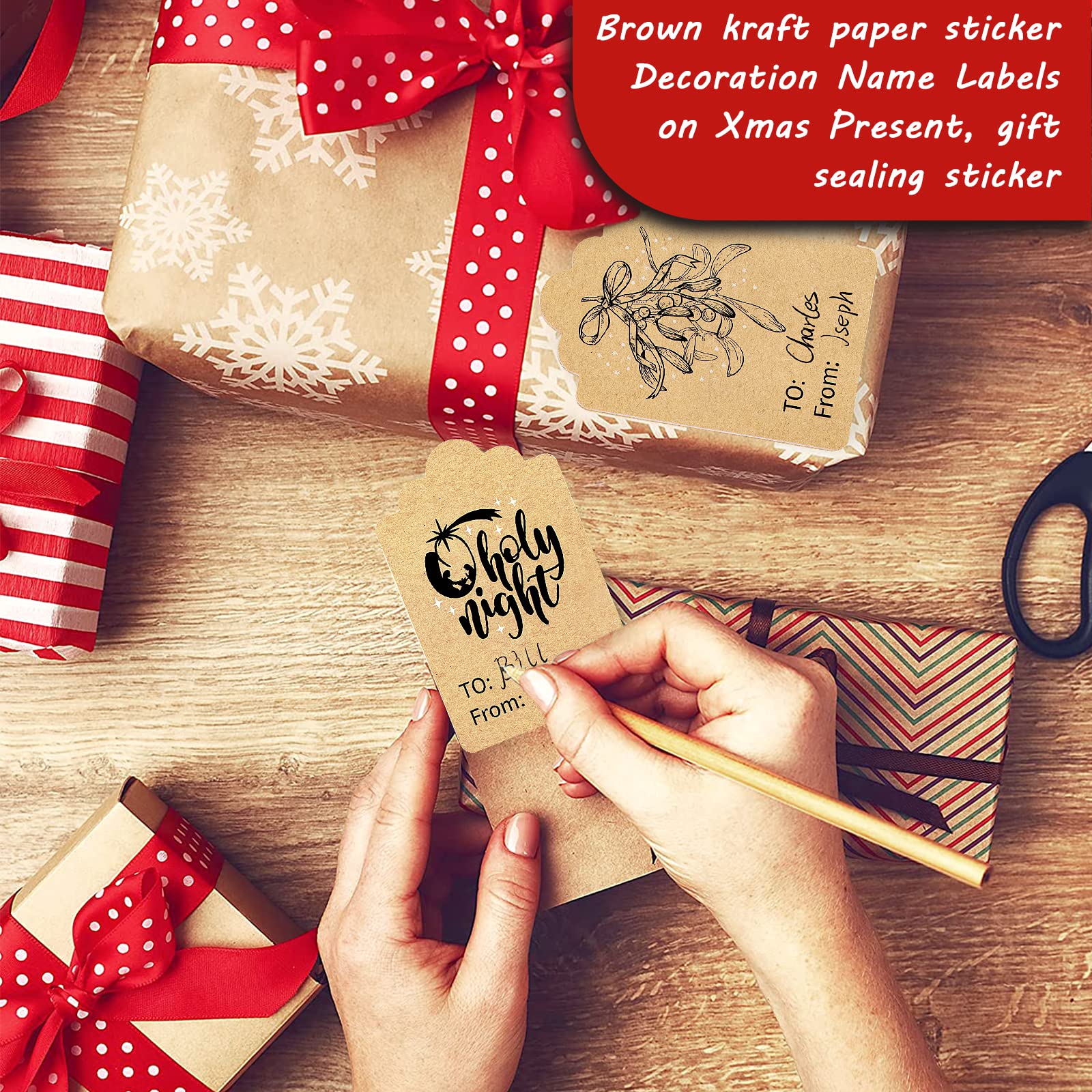 Snapklik.com : 120 Pcs Brown Kraft Christmas Gift Tags Stickers, 2 X 3 ...