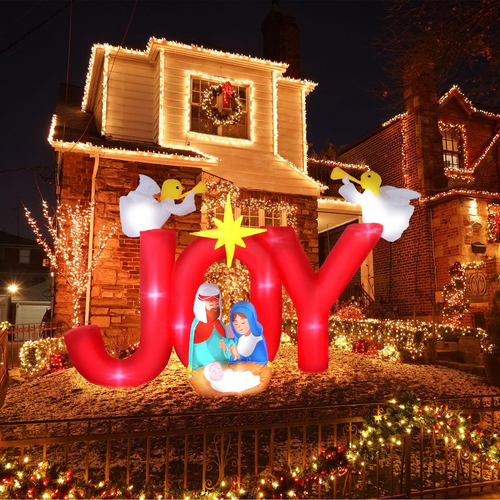 Snapklik.com : Lenwen 8 Ft Christmas Inflatables Joy Nativity ...