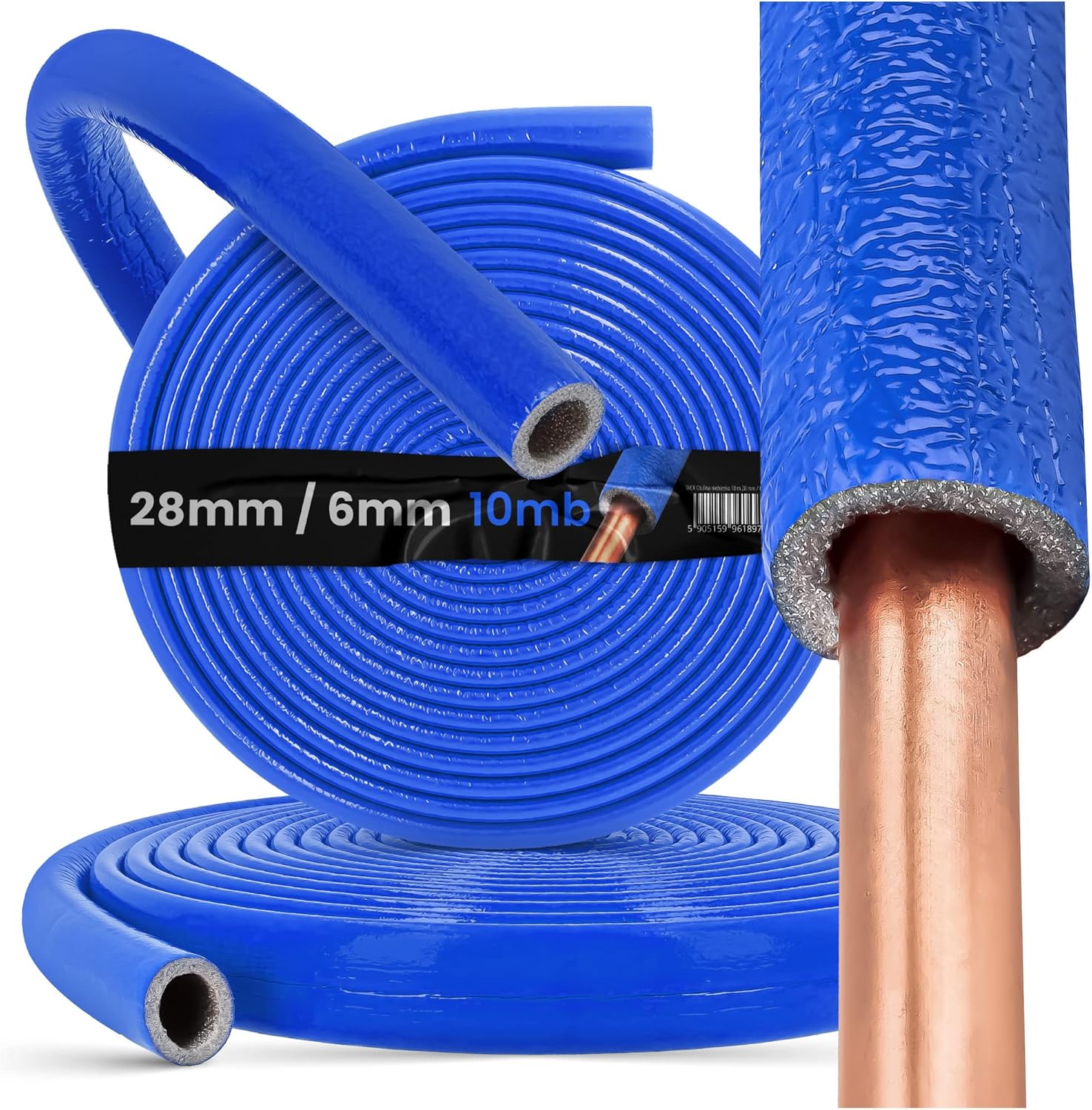 PE-Rohrisolierung Isolierschlauch 10 m Rolle x Ø 28 mm / 6 mm Isolierstärke Blau ...