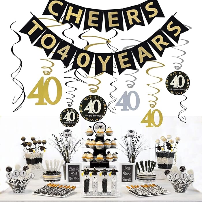 Buy JeVenis Cheers to 40 Years Banner, 40th Birthday Party Decorations ...