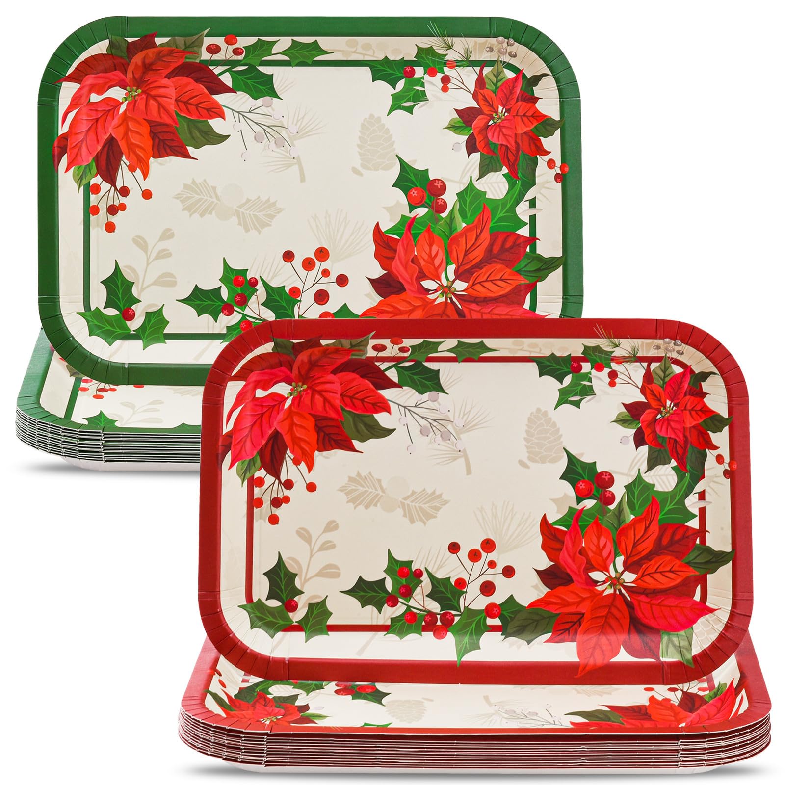 Amazon.com: Datyiiha 20 Count Christmas Poinsettia Paper Platters 15" X ...