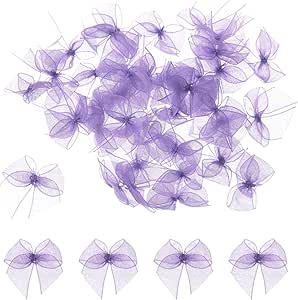 Amazon.com: MECCANIXITY 50 Pcs Mini Chiffon Ribbon Bow 1" Mini Fabric Satin Ribbon Flower Bows ...