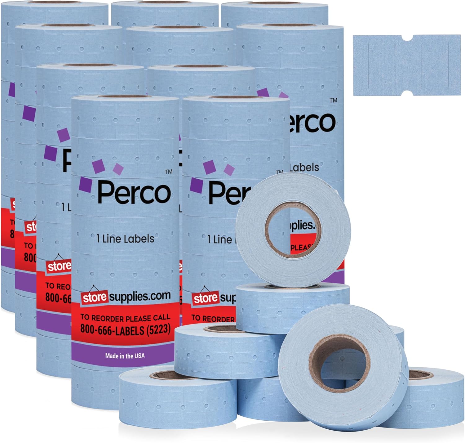 Amazon.com : Perco 1 Line Blue Labels - 80 Rolls, 10 Sleeves, 80,000 ...