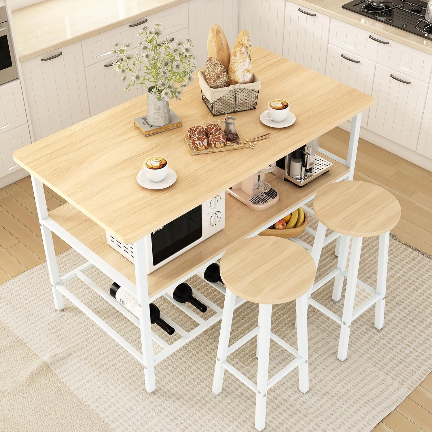 Amazon.com - Lamerge 3 Piece Bar Table Set for 2, Kitchen Island with ...