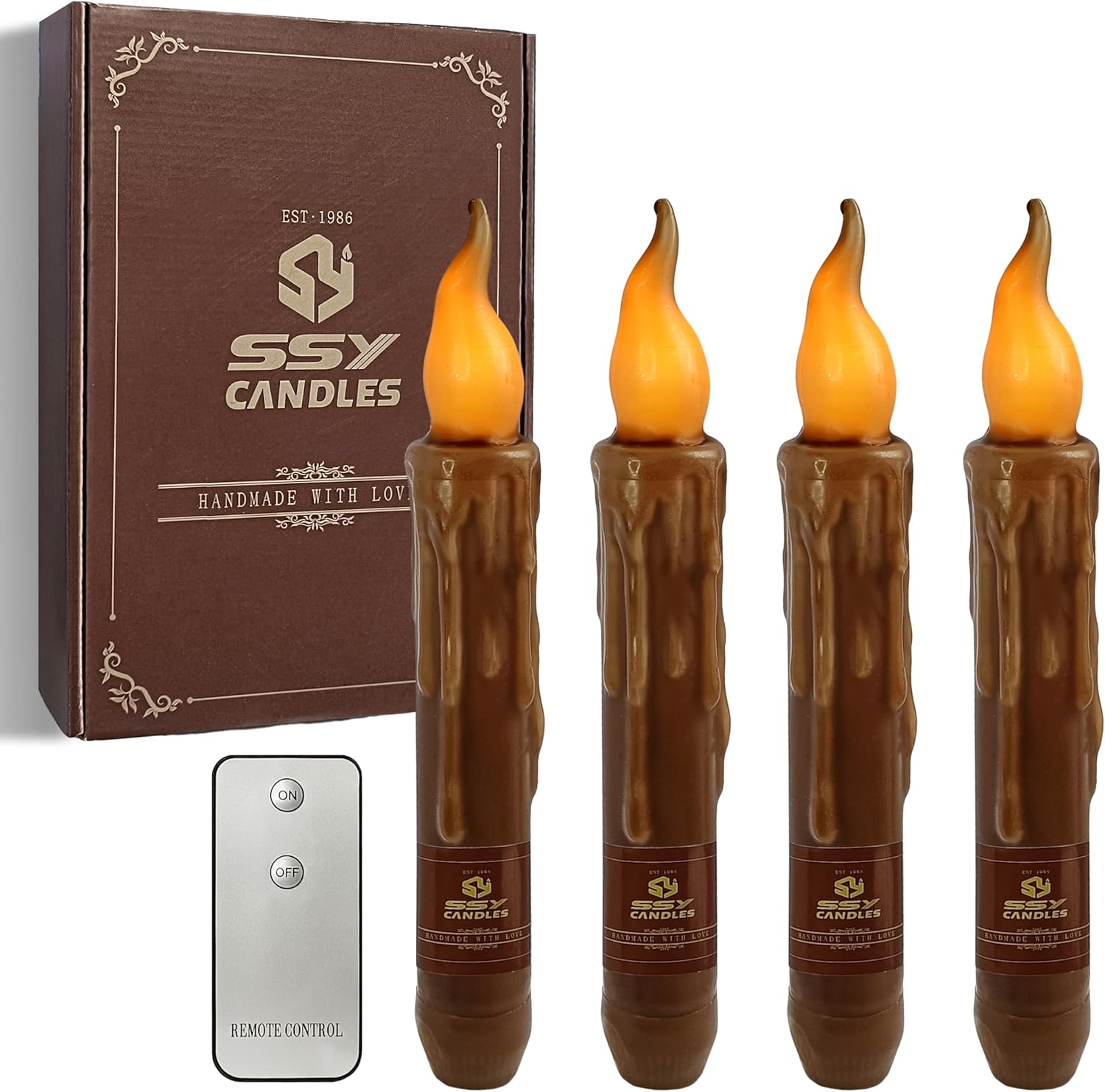 Amazon.com: FCMSHAMD Brown Flameless Short Taper Candles, Real Wax Hand ...