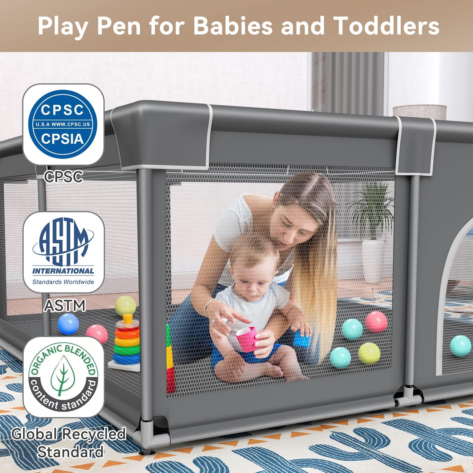 GENTEACO Baby Playpen, 50x50inch Large Play Pen for Babies and Toddlers ...