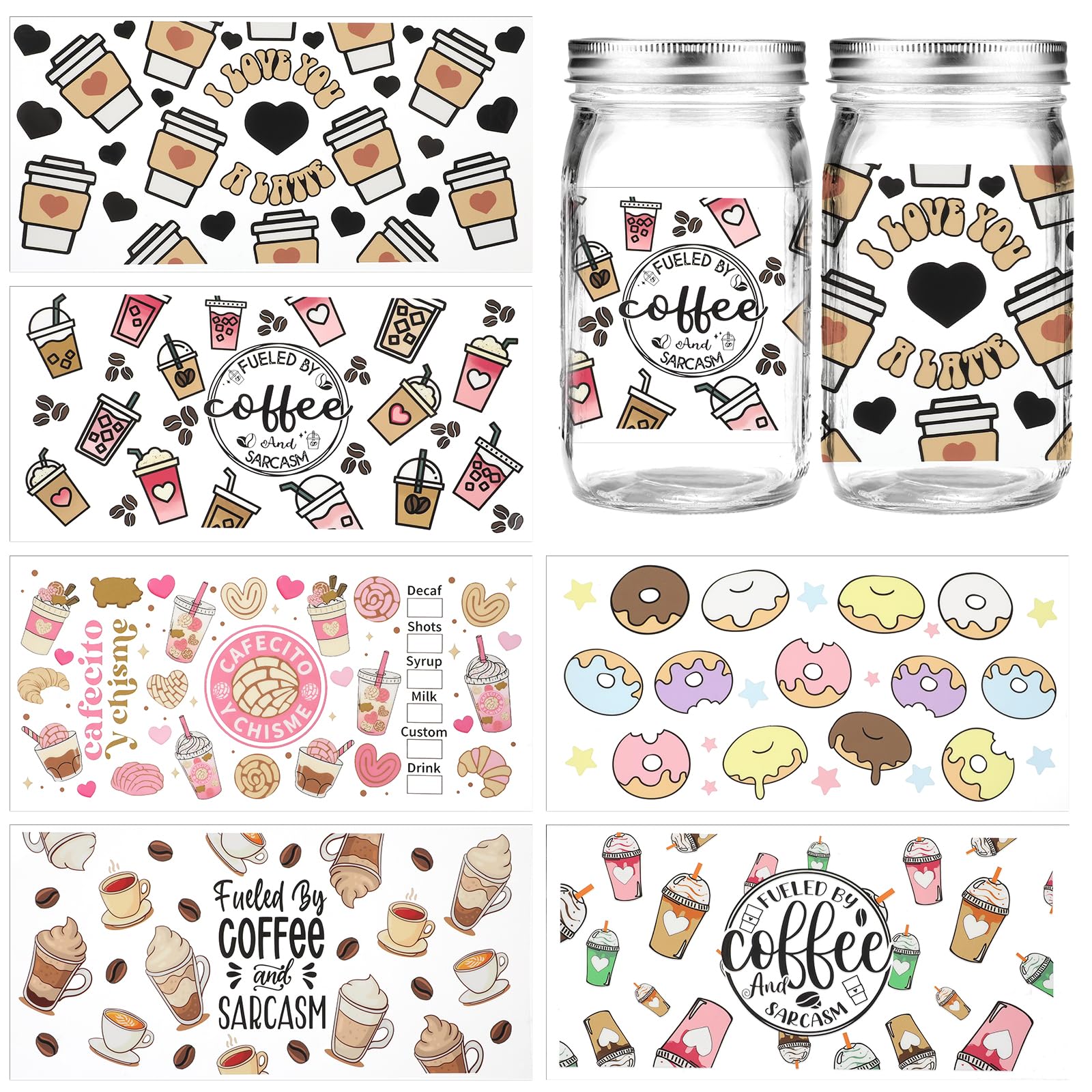 6 Whole Sheets Transfer Stickers Cute Stickers UV DTF Cup Wrap ...