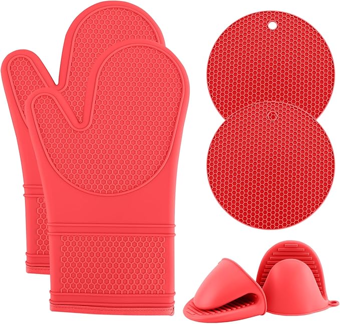 Amazon.com: COOK WITH COLOR Silicone Oven Mitts- Heat Resistant Gloves ...