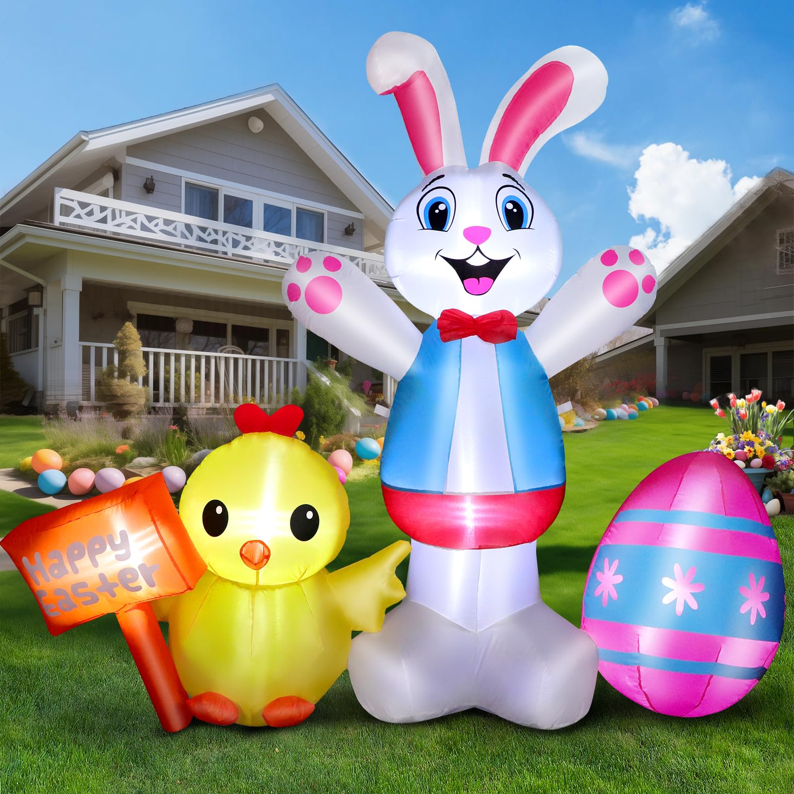 Amazon.com: FunFanso 6 FT Easter Inflatable Bunny with Chicks & Eggs ...