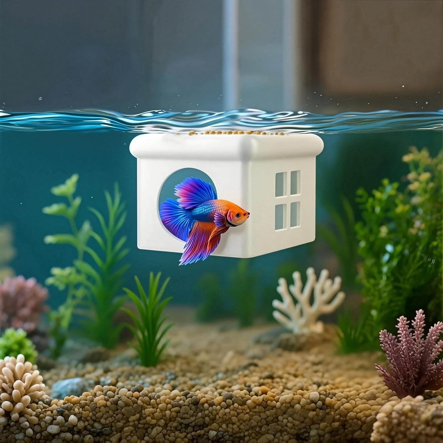 Amazon.com : White Floating Betta Fish Hideout with Window – 3D ...