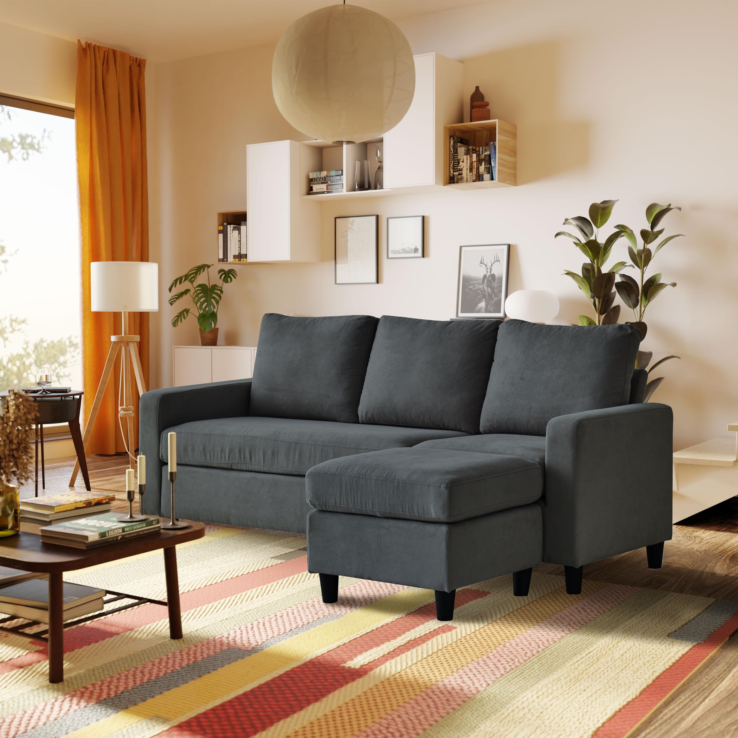 Snapklik.com : Divano Roma Furniture Convertible Couch Chenille Fabric L-Shaped, 3-Seat Sofa ...