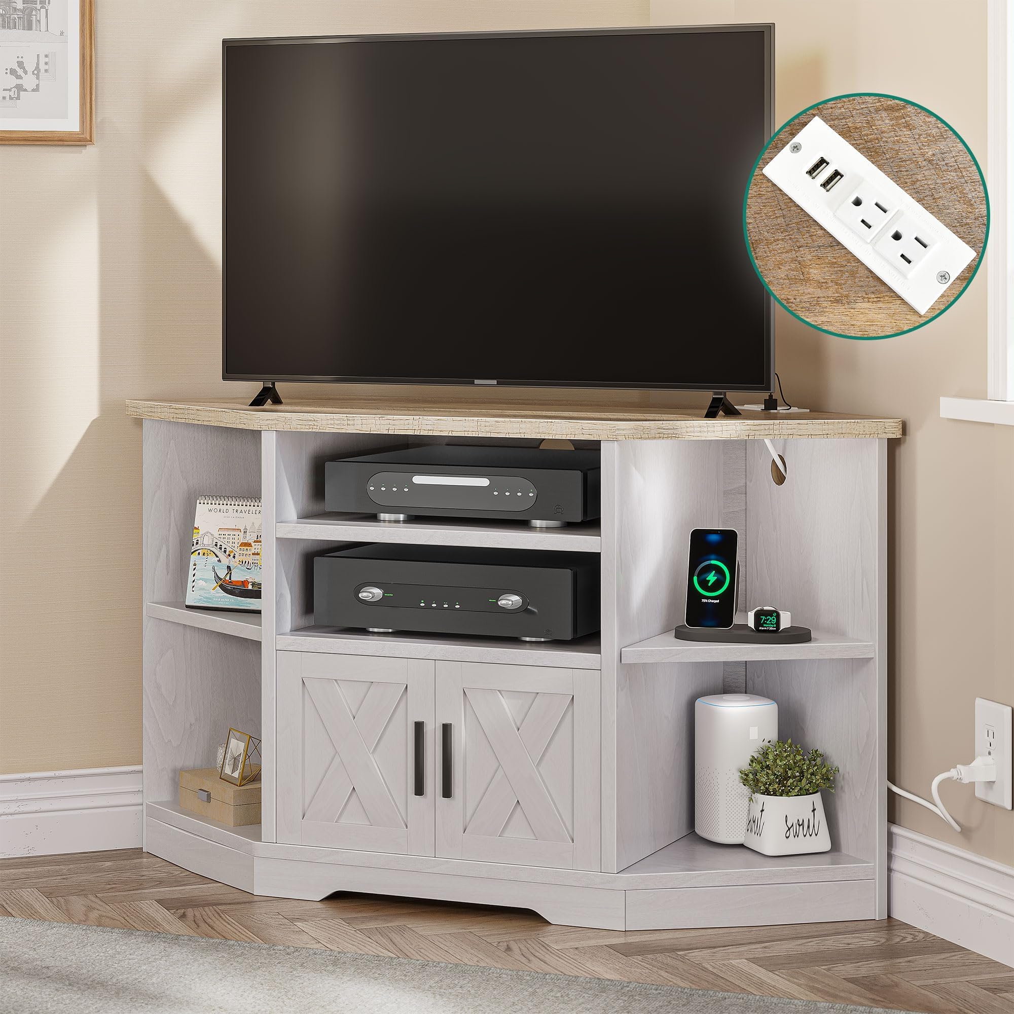 Amazon.com: MUTUN Corner TV Stand with Power Outlet, Corner TV Stand ...