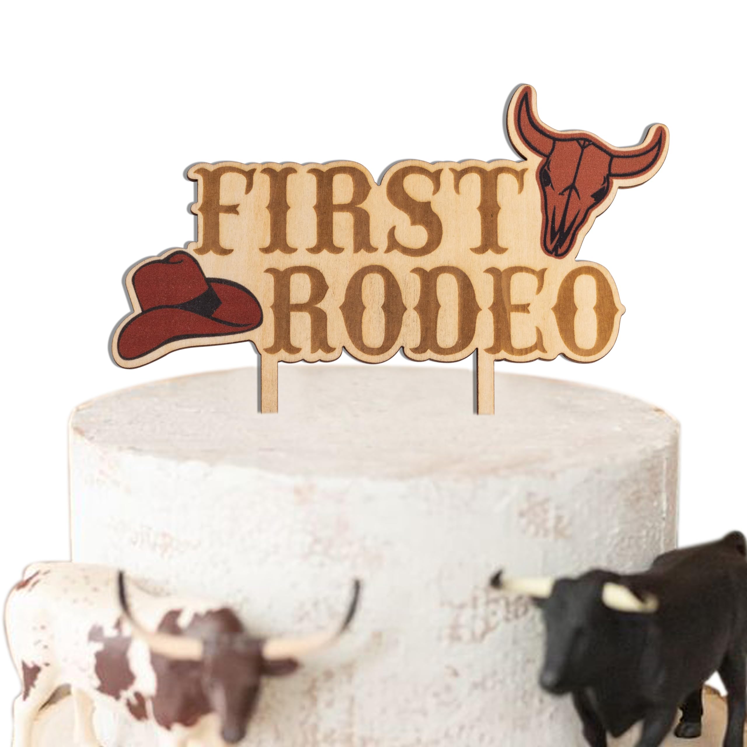 Amazon.com: GIOGUK First Rodeo Wooden Cake Topper - 1st Rodeo Bithday ...