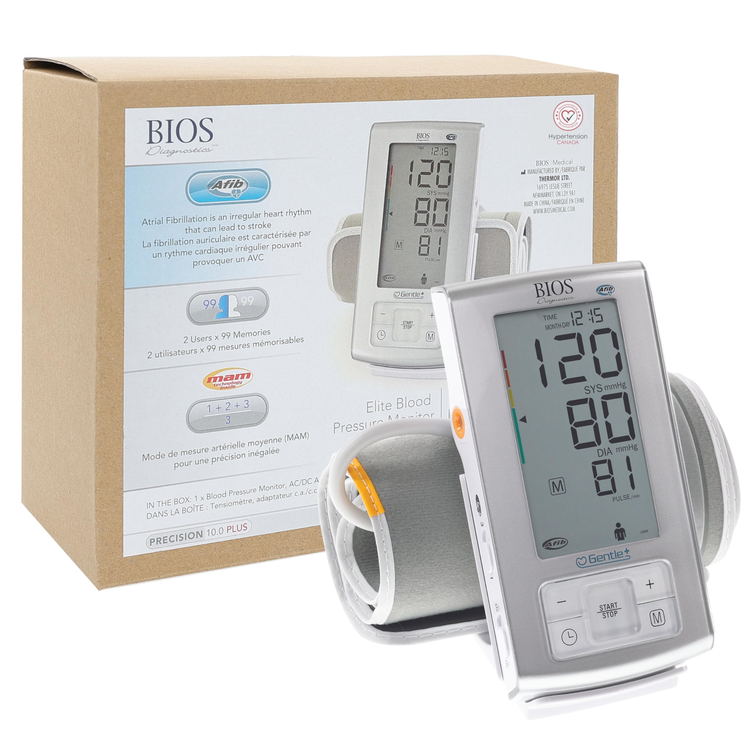 BIOS Diagnostics Elite Blood Pressure Monitor w/ Atrial Fibrillation ...