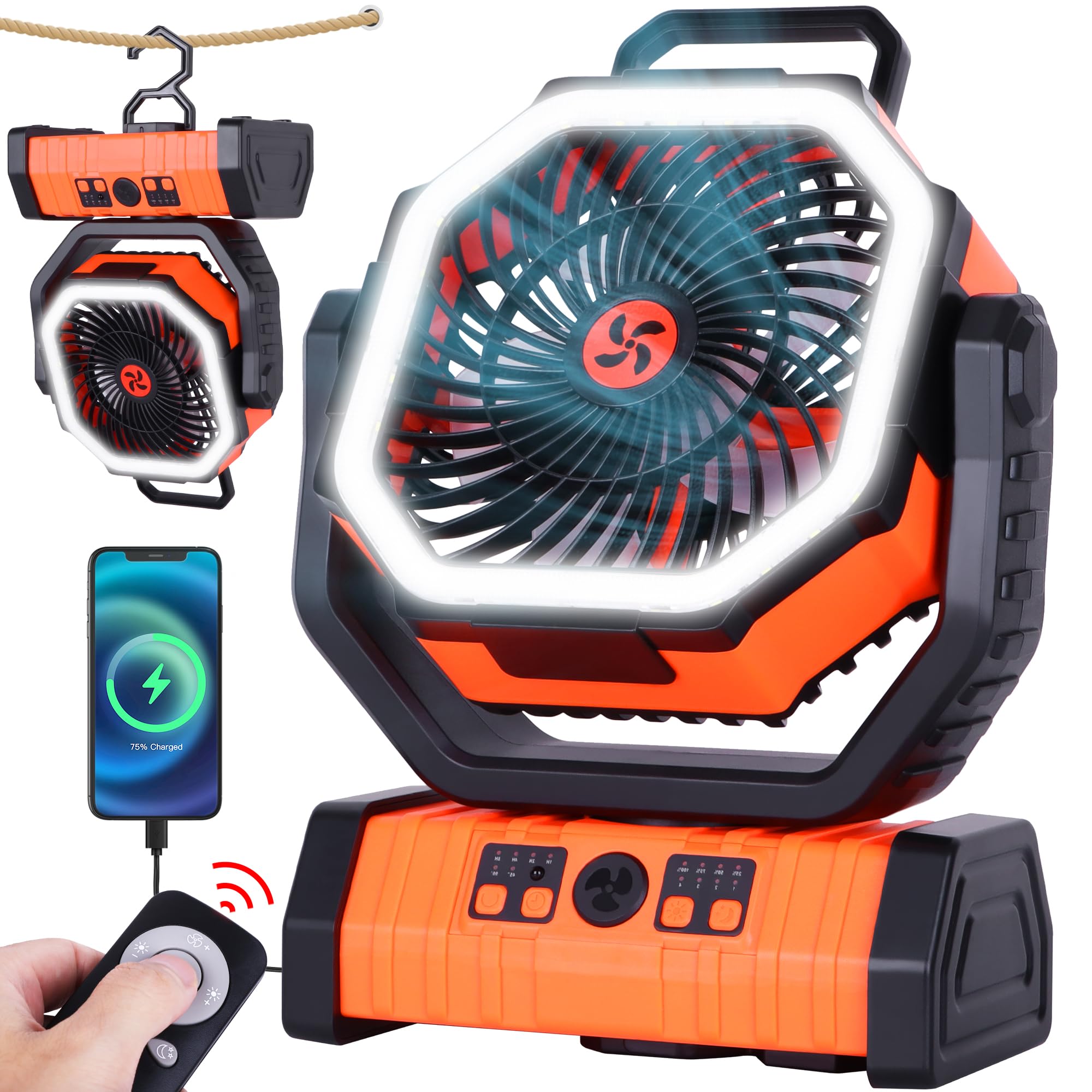 Amazon.com: TDLOL 20000mAh Camping Fan Battery Operated Fan,Portable ...