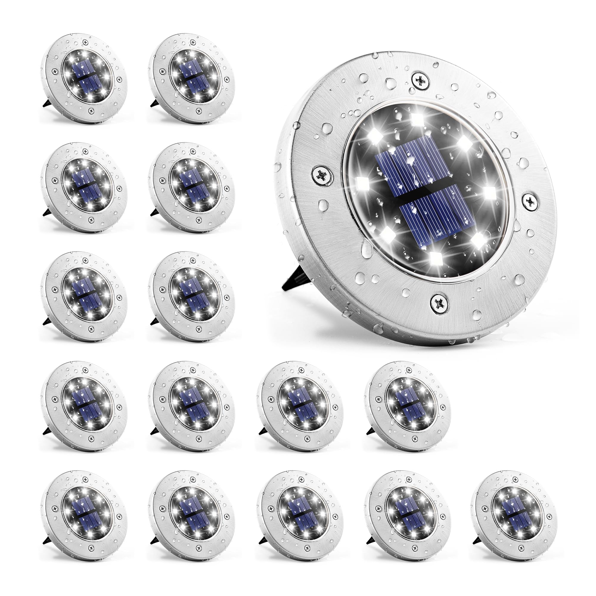 GIGALUMI 16 Pack Solar Ground Lights Outdoor, Waterproof Solar Garden ...