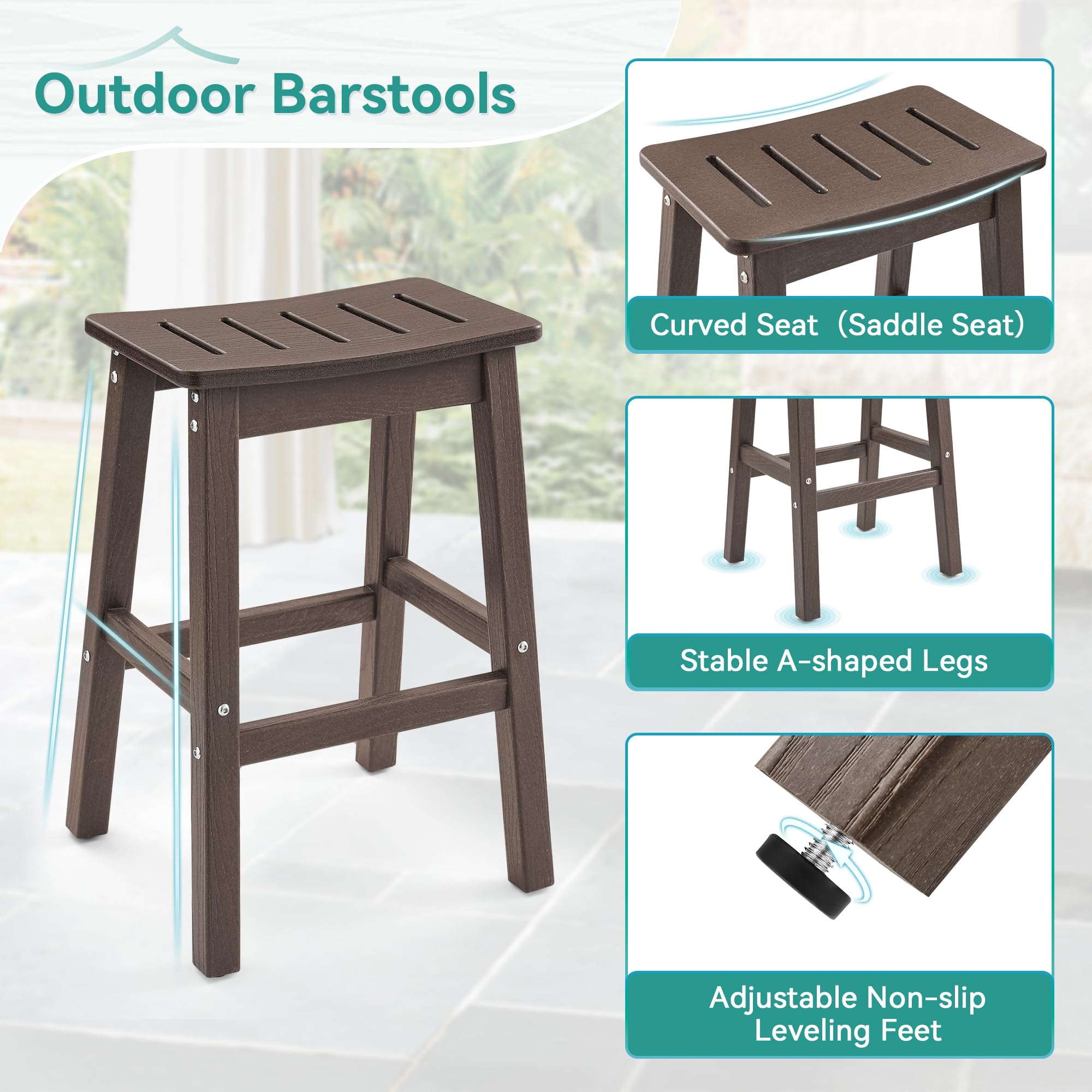 Snapklik.com : Outdoor Bar Stools Set Of 6, 25" HDPE Counter Height Bar ...