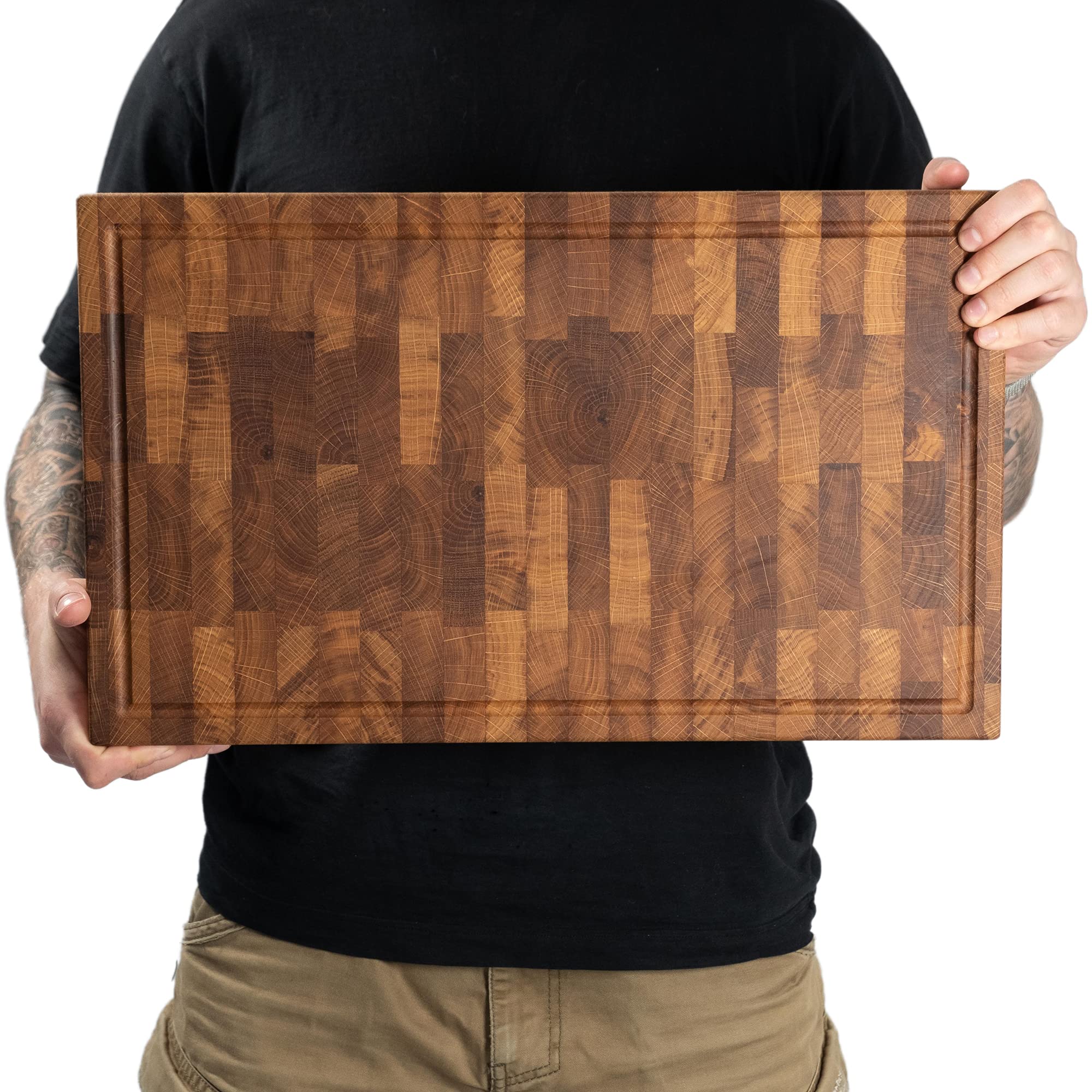 Buy End Grain Wood cutting board with Juice Groove - Large Reversible ...