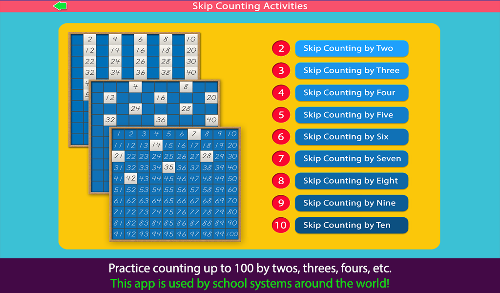 Montessori Skip Counting - Counting from 1 - 100 by twos, threes, etc ...