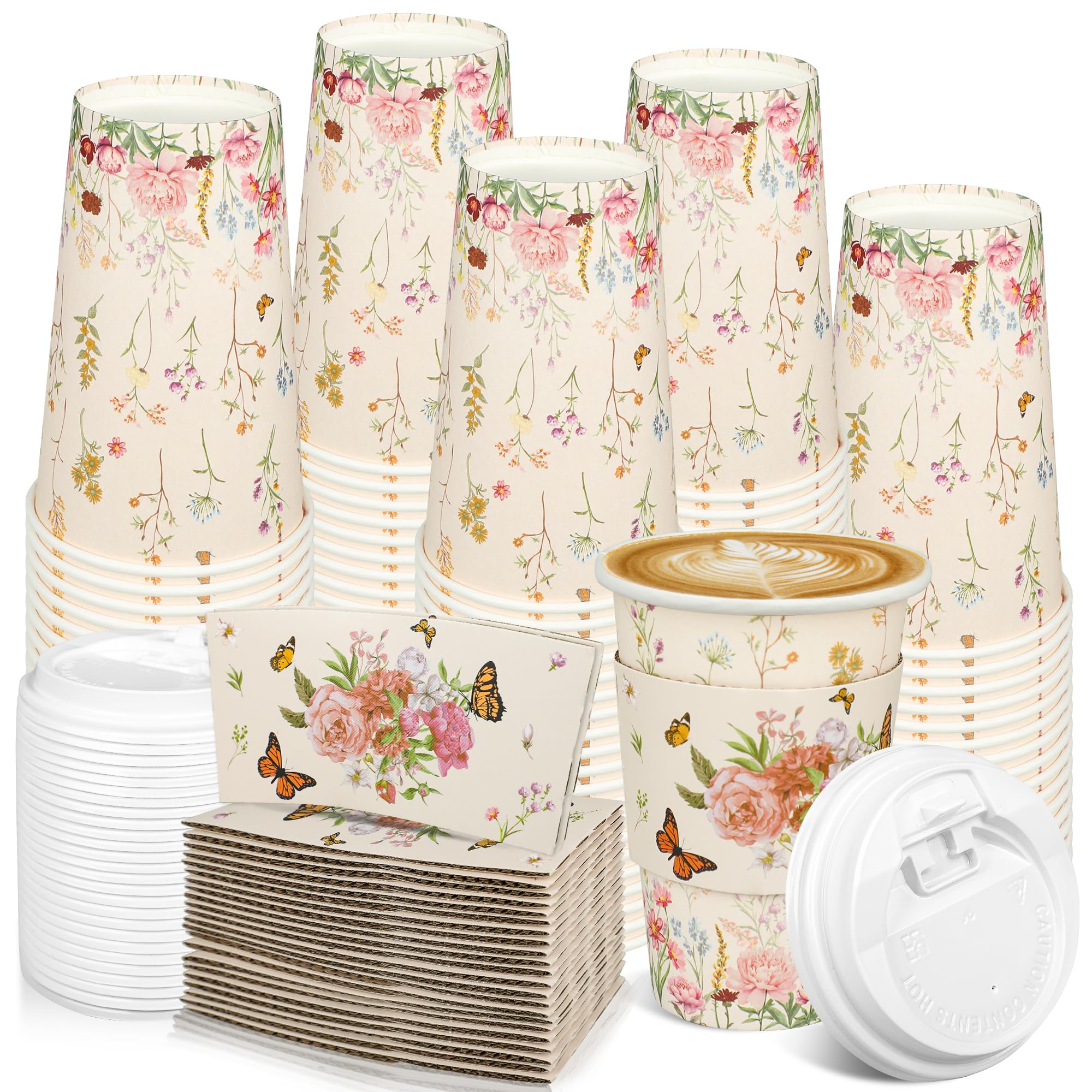 Amazon.com: Fairooth 48 PCS Floral Disposable Coffee Cups with Lids ...
