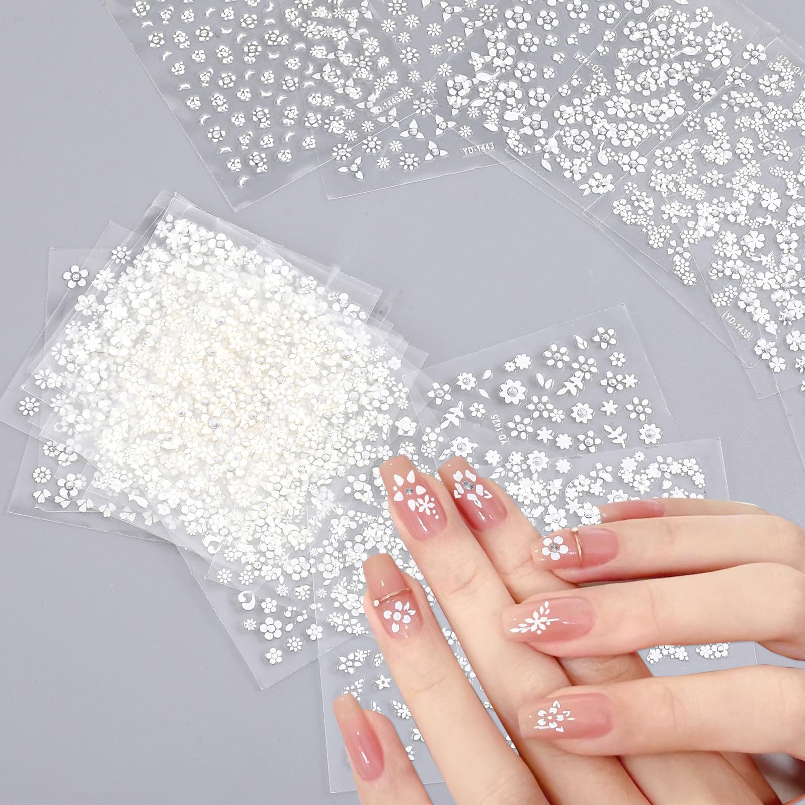 Amazon.com: 30 Sheets White Flower Nail Art Stickers, Spring Flowers ...