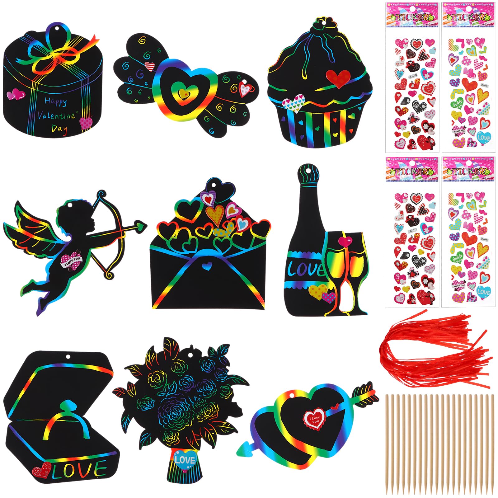 45 Pack Valentines Crafts for Kids, Rainbow Scratch Paper Ornaments ...