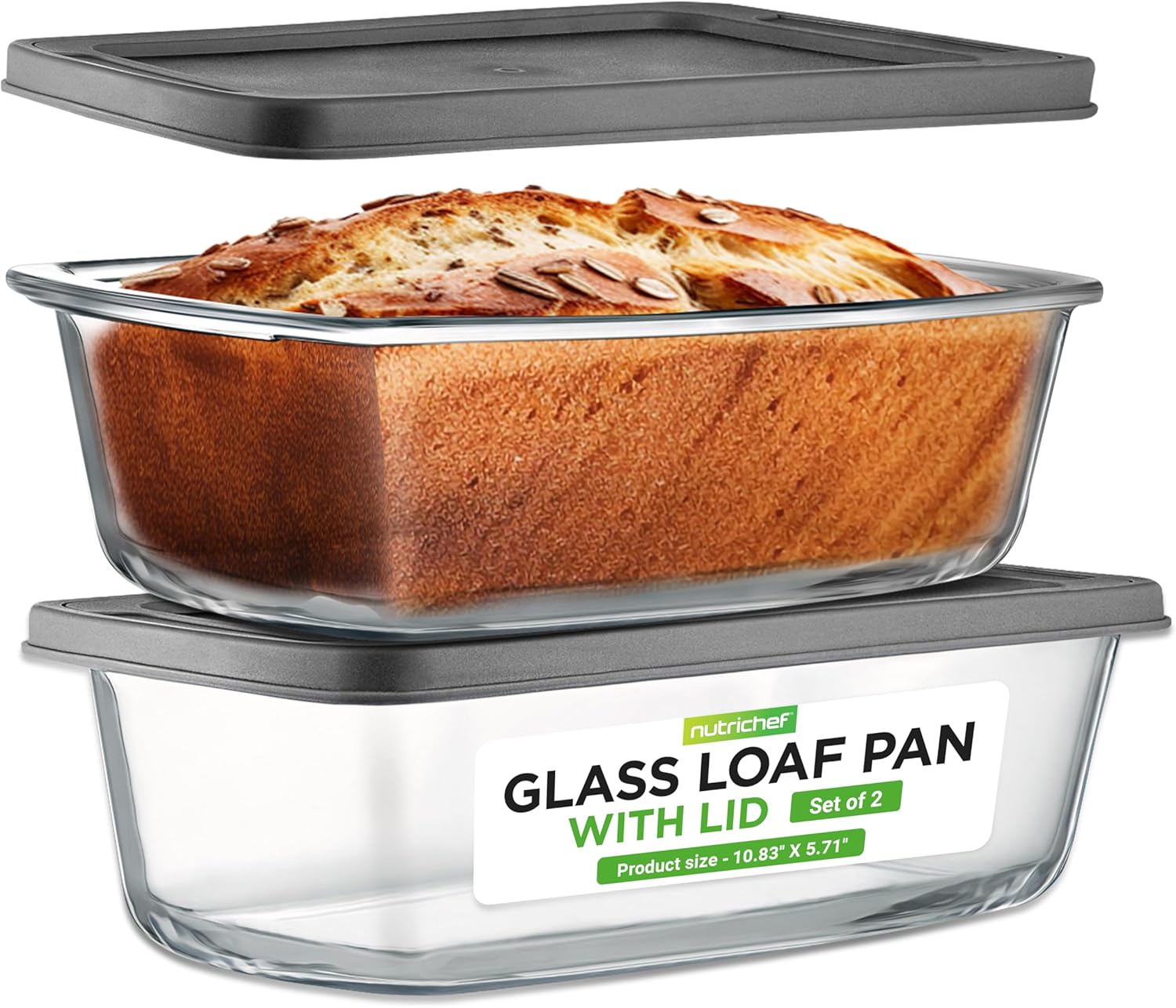 Amazon.com: NutriChef 4 Piece Glass Loaf Pan Set with Lids - Stackable ...