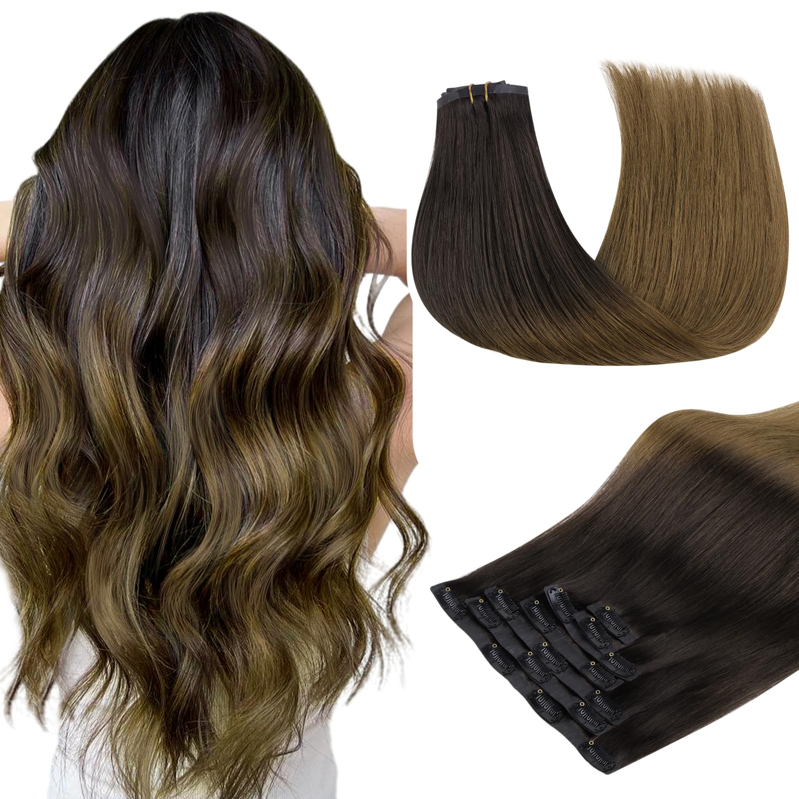 Amazon.com : DOORES Hair Extensions Real Human Hair, Chocolate Dip ...