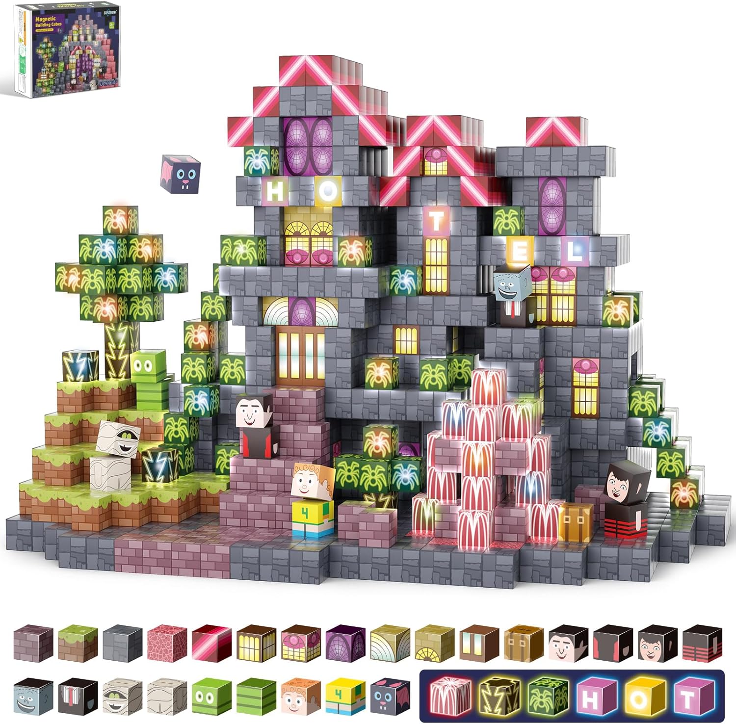 Magnetic Building Blocks, 198 Pieces, Luminous Magnetic Blocks with ...