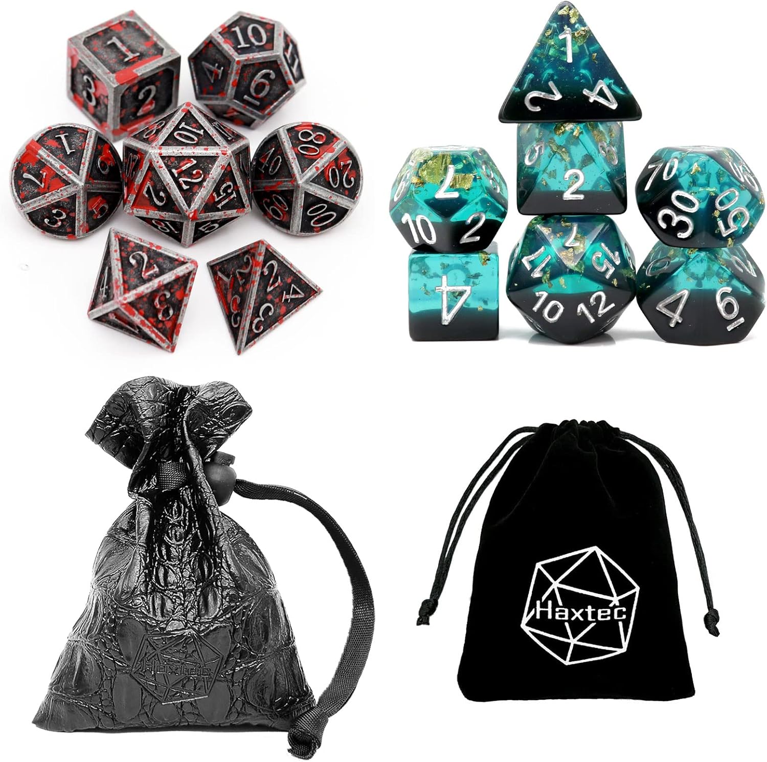 Amazon.com: Haxtec Bloodstained Metal DND Dice Set with Leather Dice ...