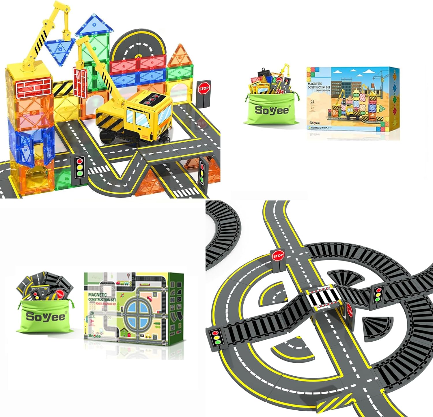 Amazon.com: Magnetic Tiles Road, Train Track and Crane Set 52PCS ...