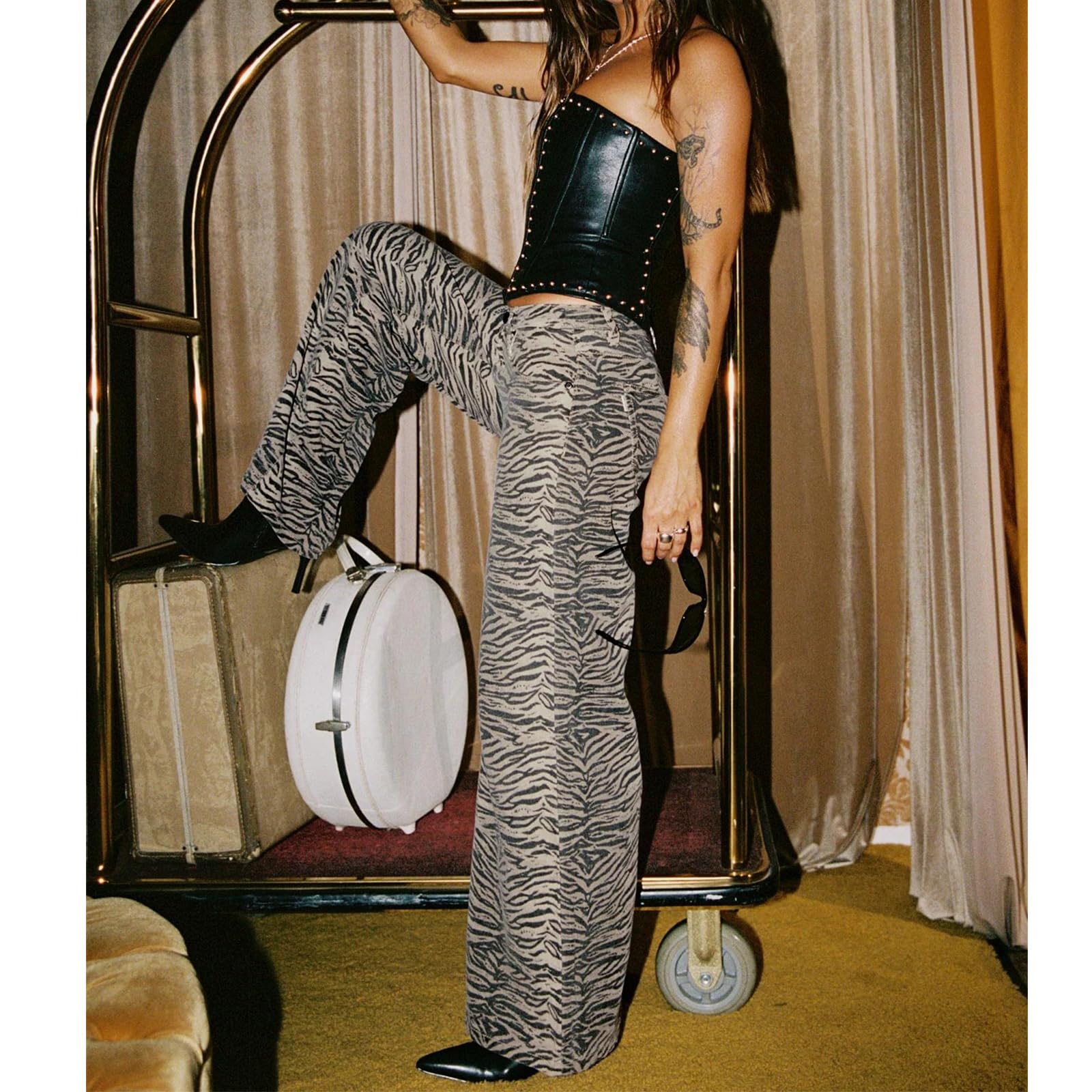Snapklik.com : Womens Tiger Print Wide Leg Jeans Stretchy High-Waisted ...