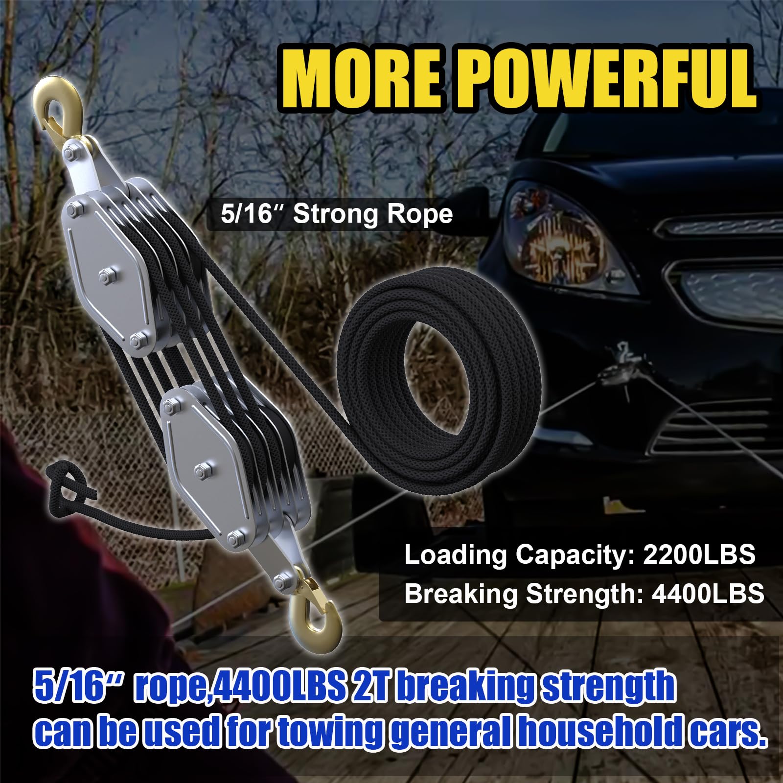 Snapklik.com : FITHOIST Block And Tackle 4400 LB Breaking Strength ...