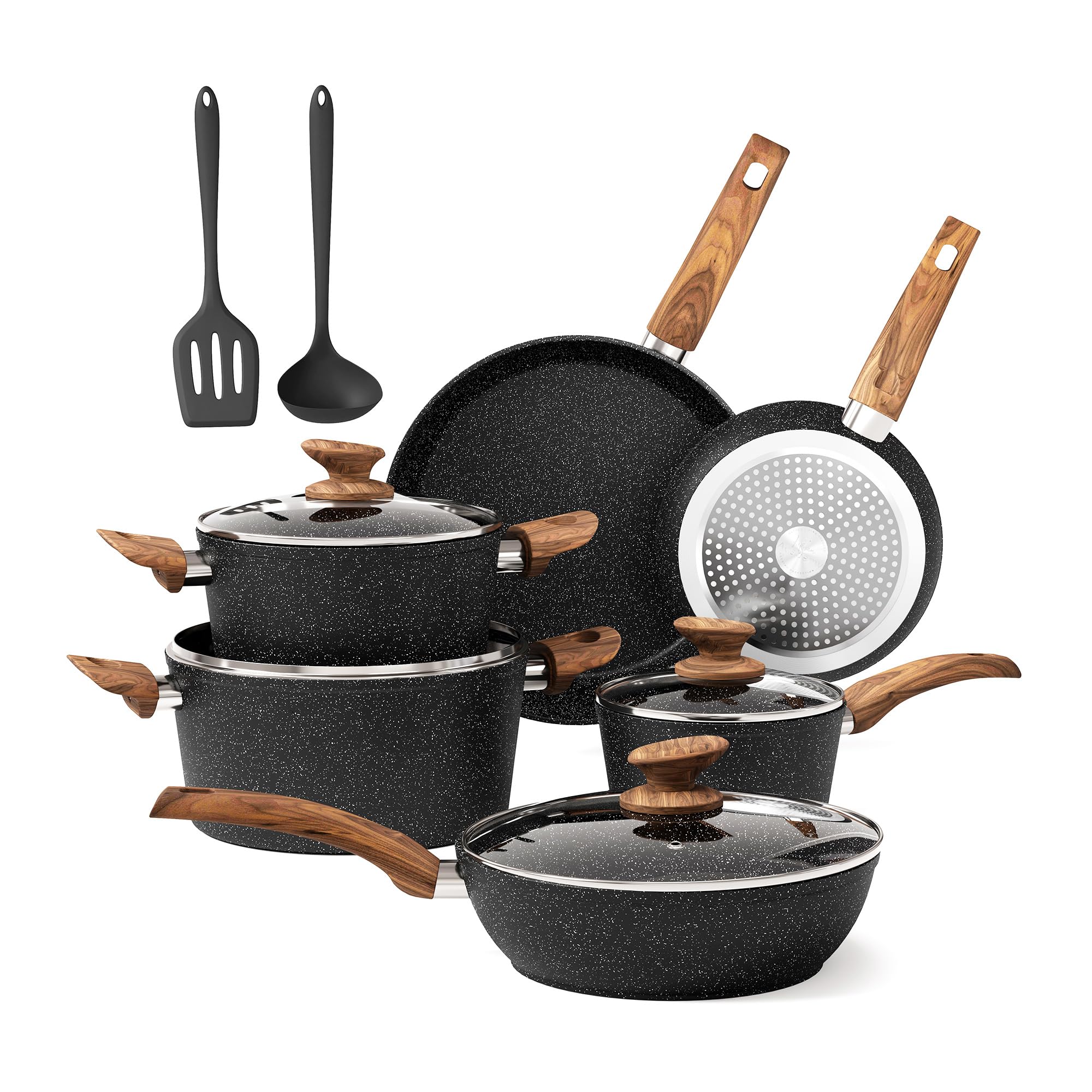 DishDelight 12 Piece Non-Stick Pots and Pans Set, Nonstick Induction ...