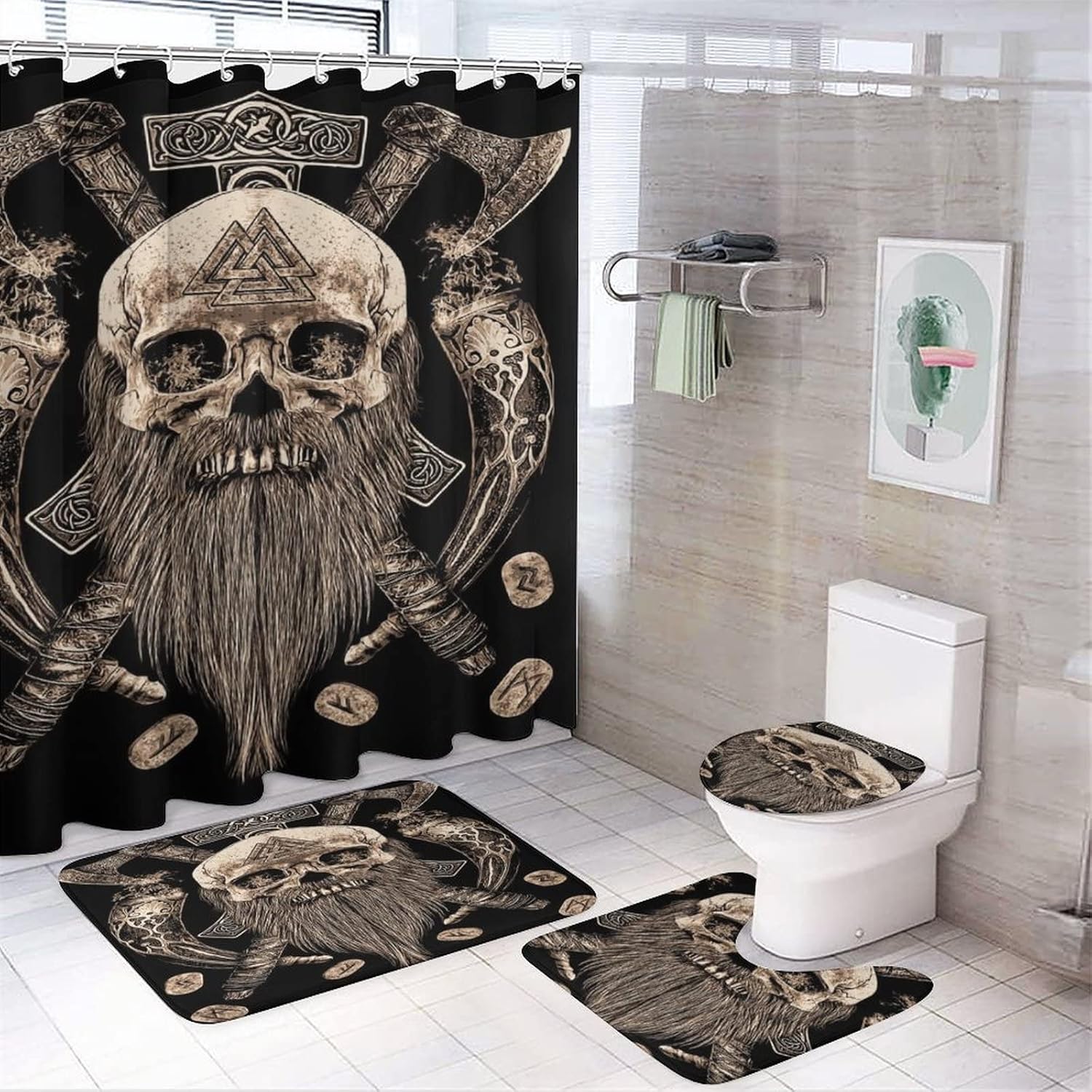 Amazon.com: usmikeys 4Pcs Viking Shower Curtain Set, Norse Mythology ...