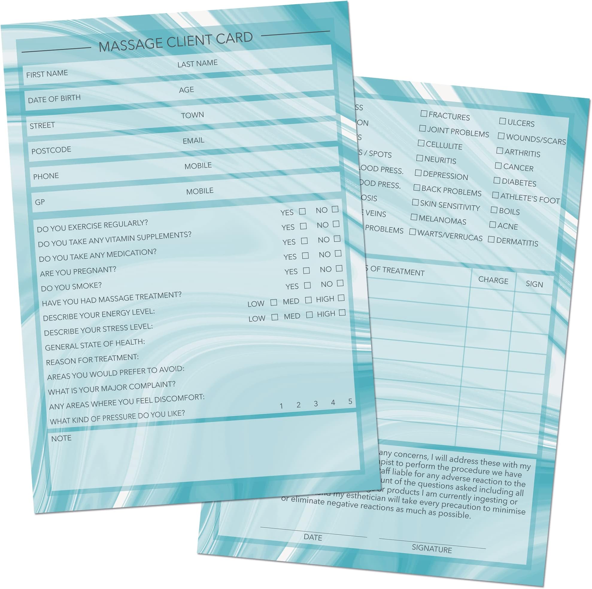 Massage Client Cards A6 Size - Salon and Therapist Customer ...