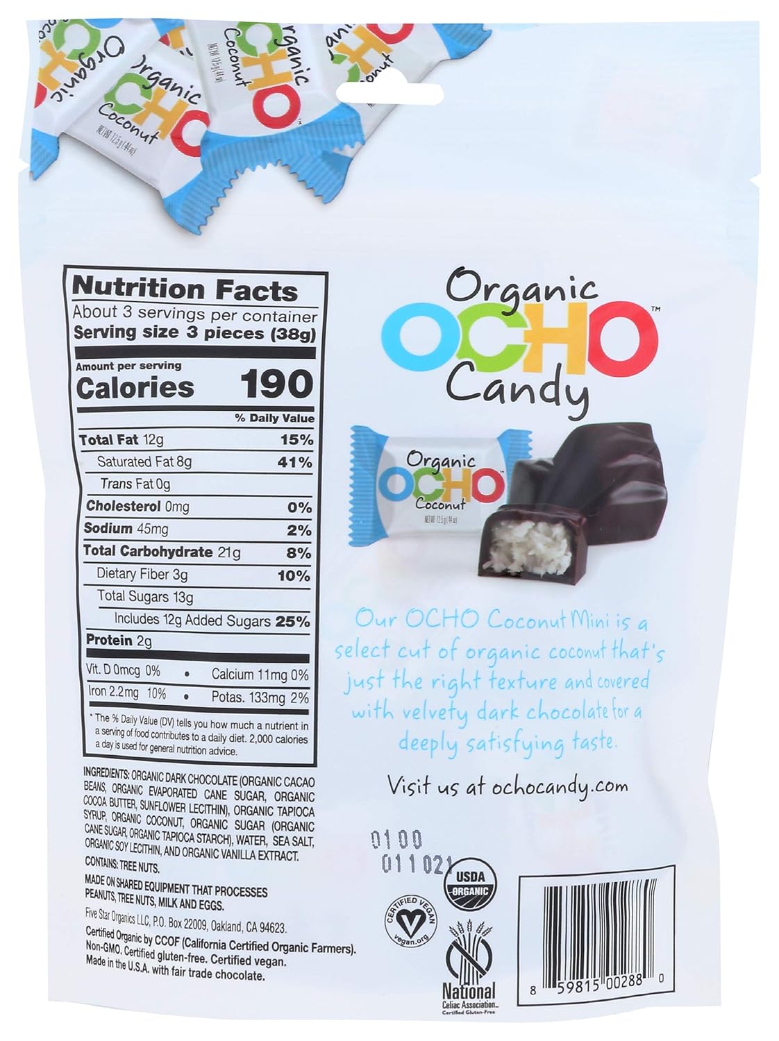 Ocho Candy la bar Orgánica coco Minis Pocuh, 3,52oz – Yaxa Colombia