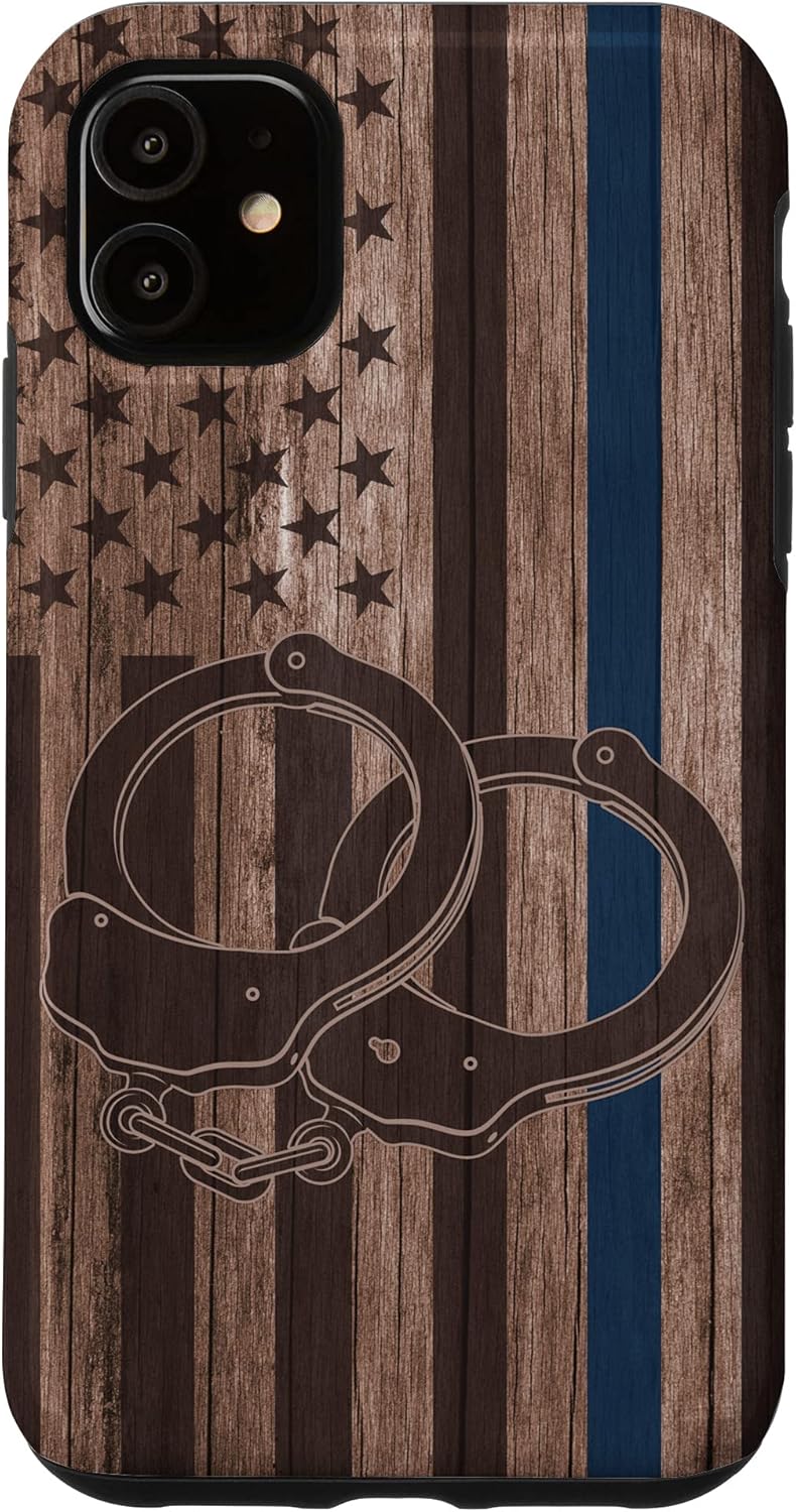 Amazon.com: iPhone 11 Wood Police Officer American Flag Thin Blue Line ...