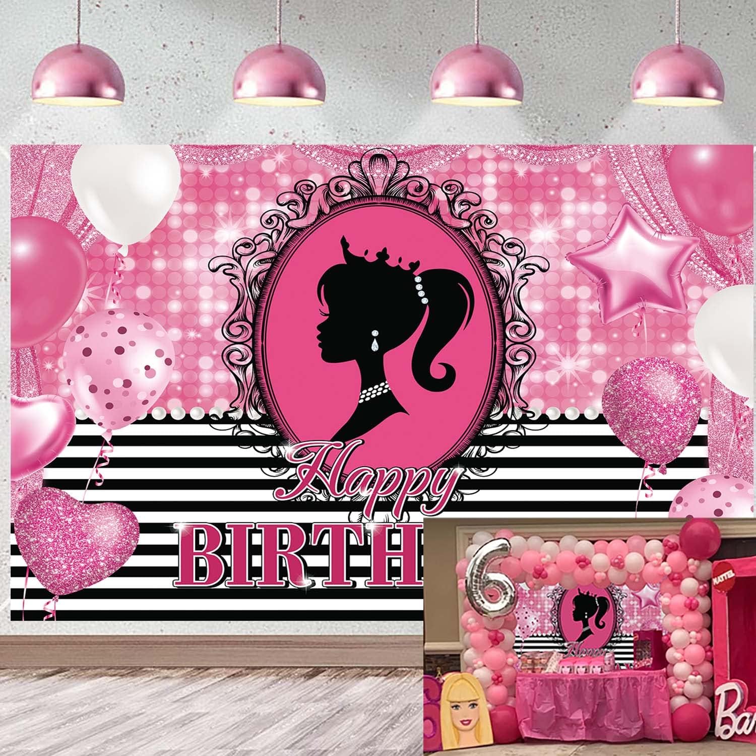 Princess Backdrop for Girl Birthday Party 7x5FT Pink Princess Theme ...