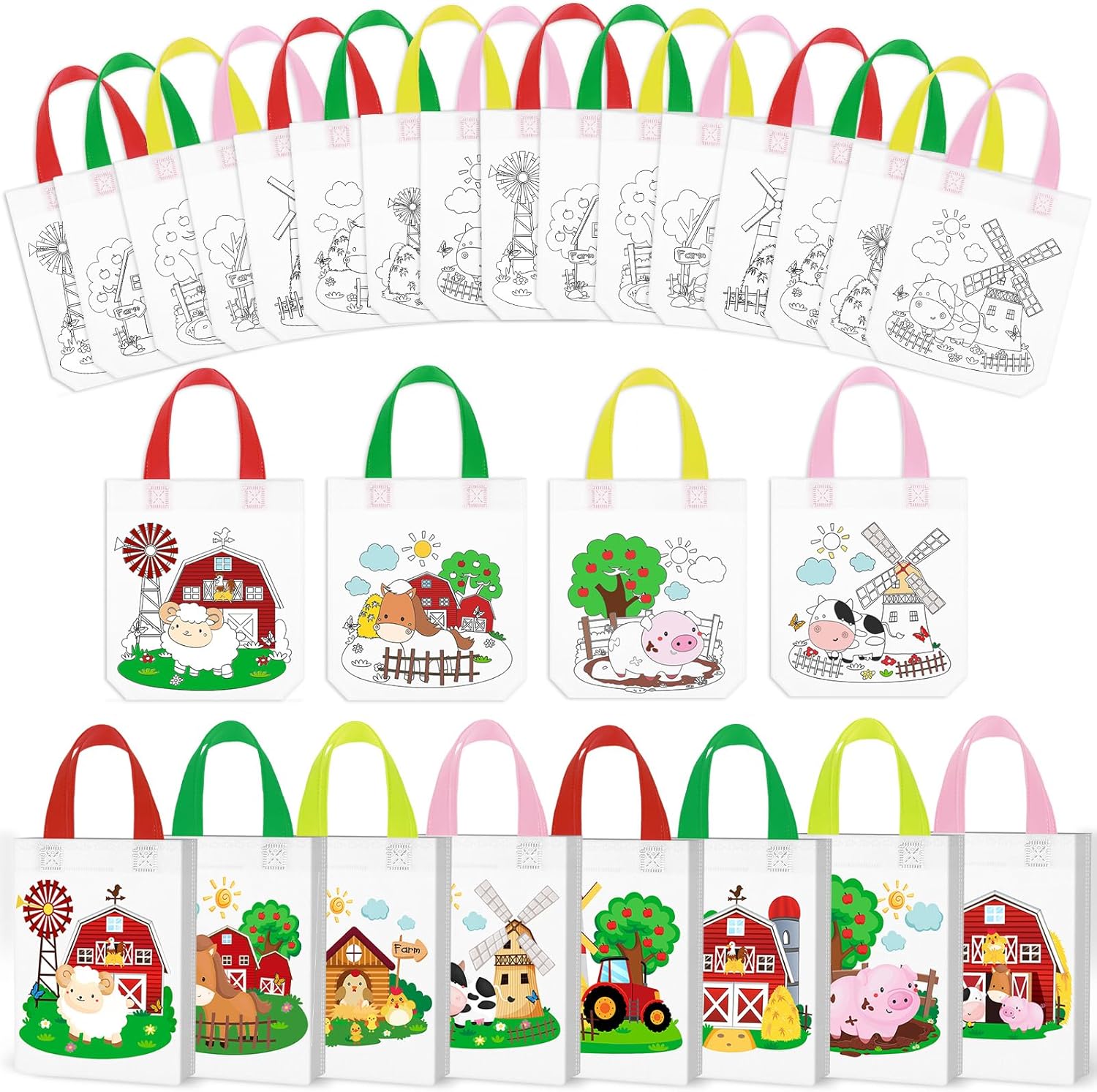 Amazon.com: Kajaia 24 Pcs Coloring Tote Bags for Kids Non Woven Farm ...