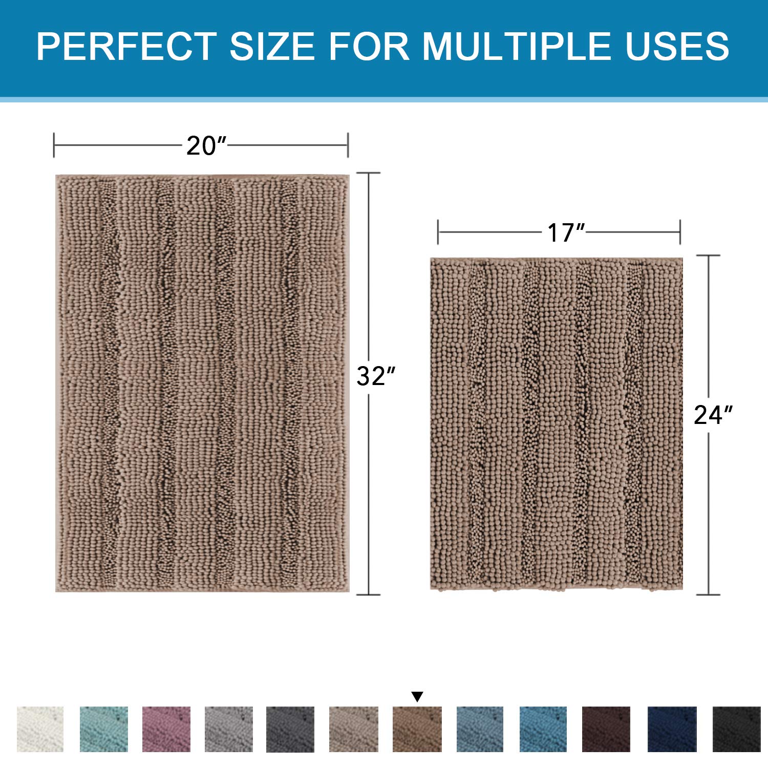 2 Piece Bathroom Set Extra Thick Chenille Striped Pattern Bath Rugs for ...