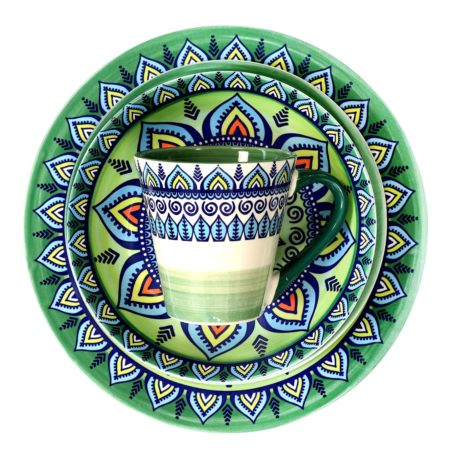 Snapklik.com : Elama Mandala Round Stoneware Multicolor Dinnerware Set