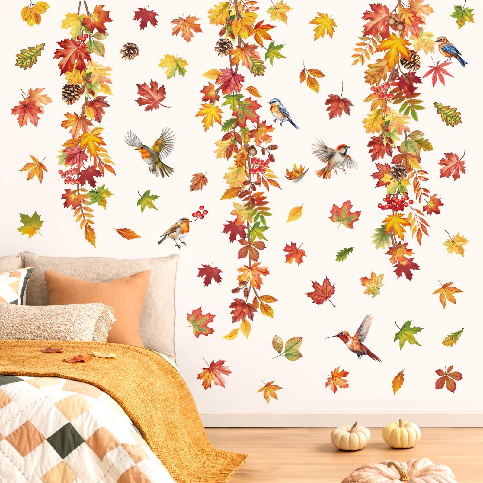 Amazon.com: decalmile Autumn Maple Leaves Wall Decals Fall Hanging Vine ...