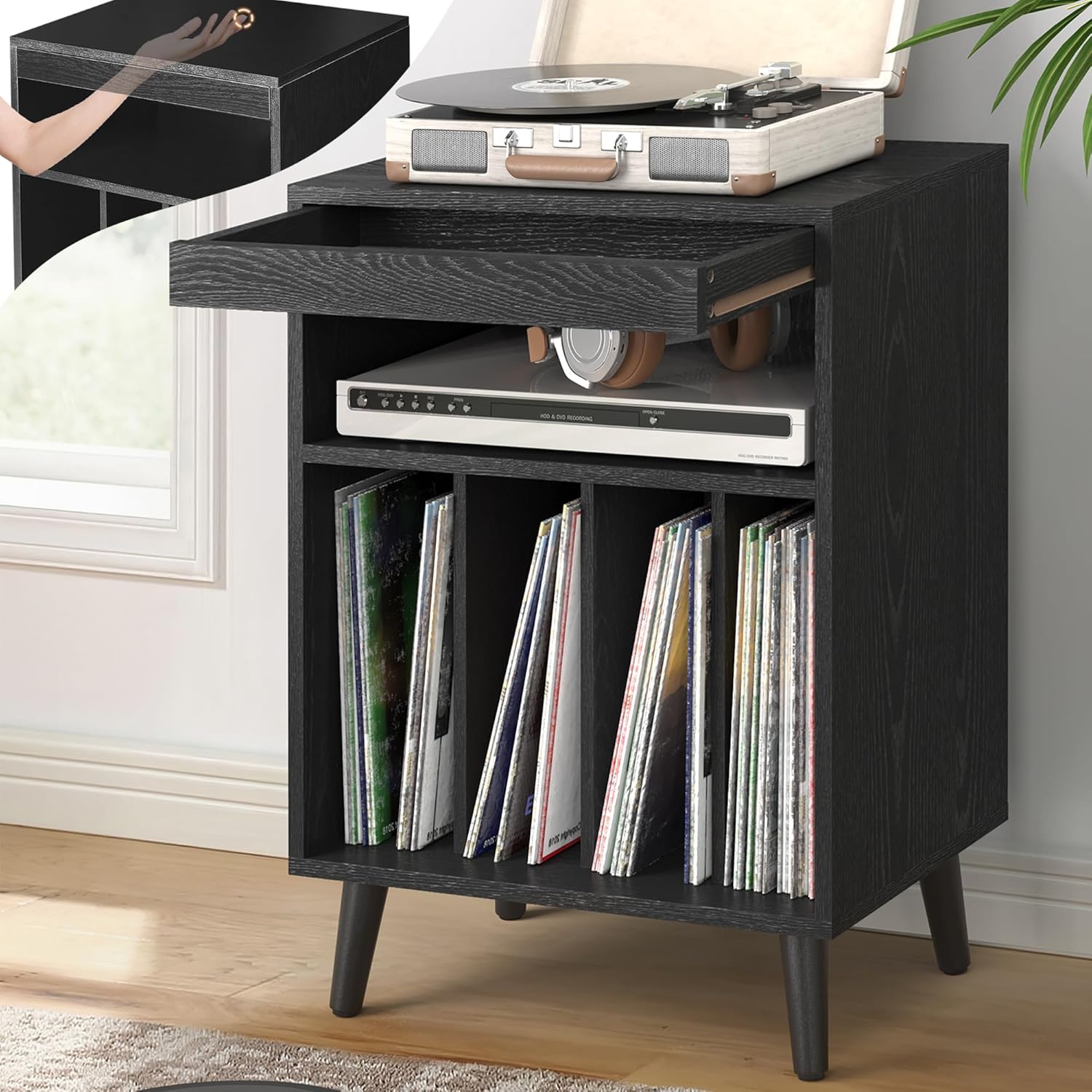Amazon.com: Mazefur Concealment Record Player Stand,Vinyl Records ...