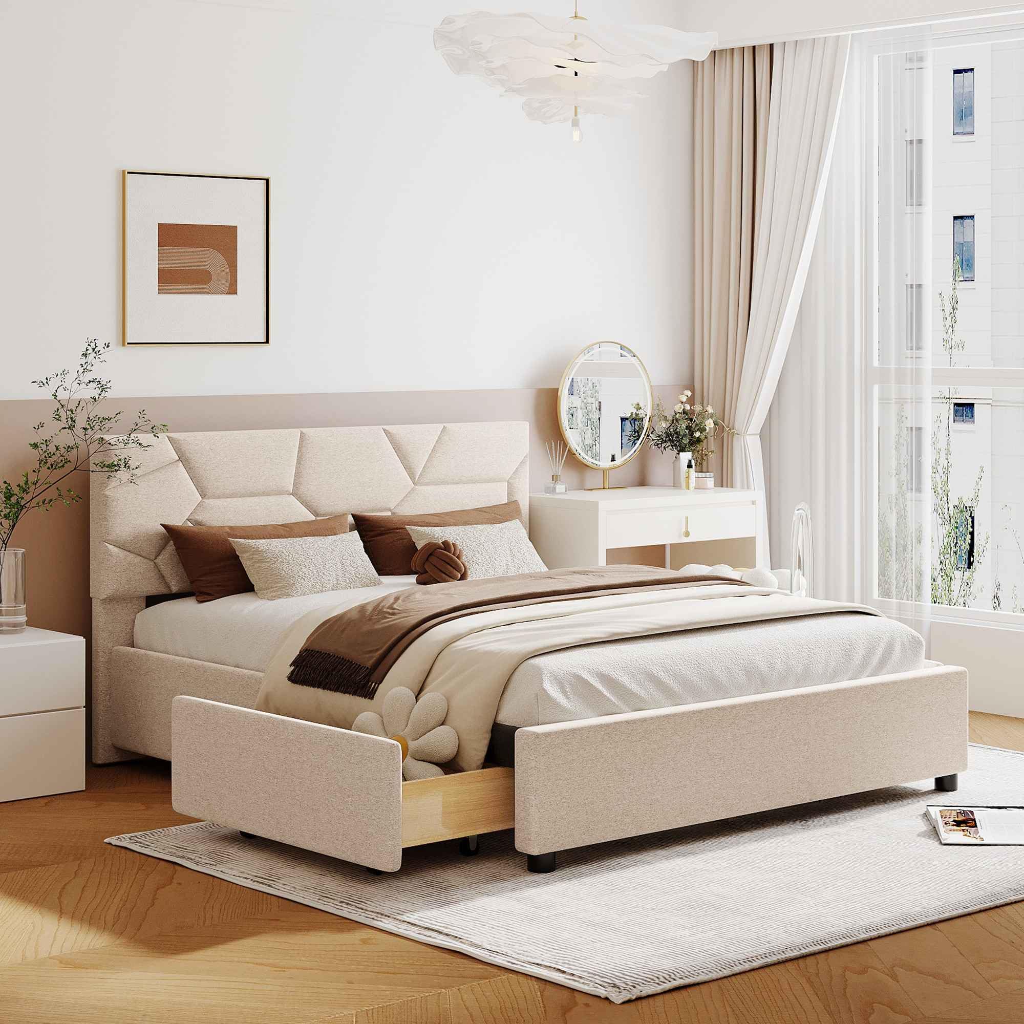 Cama Tamaño Queen Con Cajones Extraíbles
